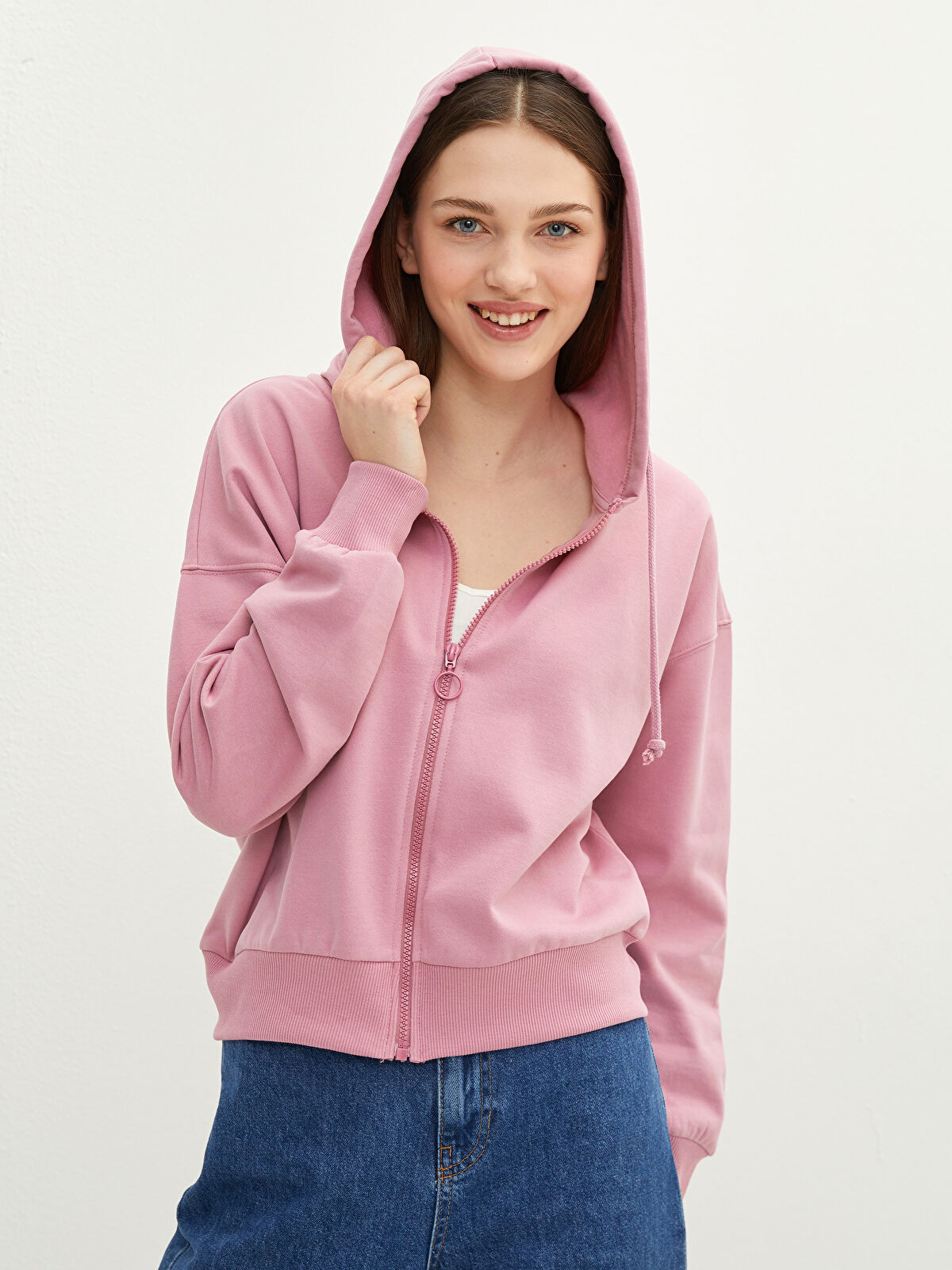 LCW CASUAL Kapüşonlu Düz Uzun Kollu Kadın Spor Hırka