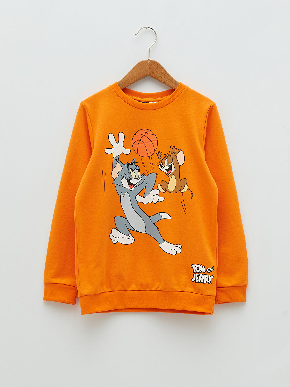 Bisiklet Yaka Tom ve Jerry Baskılı Uzun Kollu Erkek Çocuk Sweatshirt