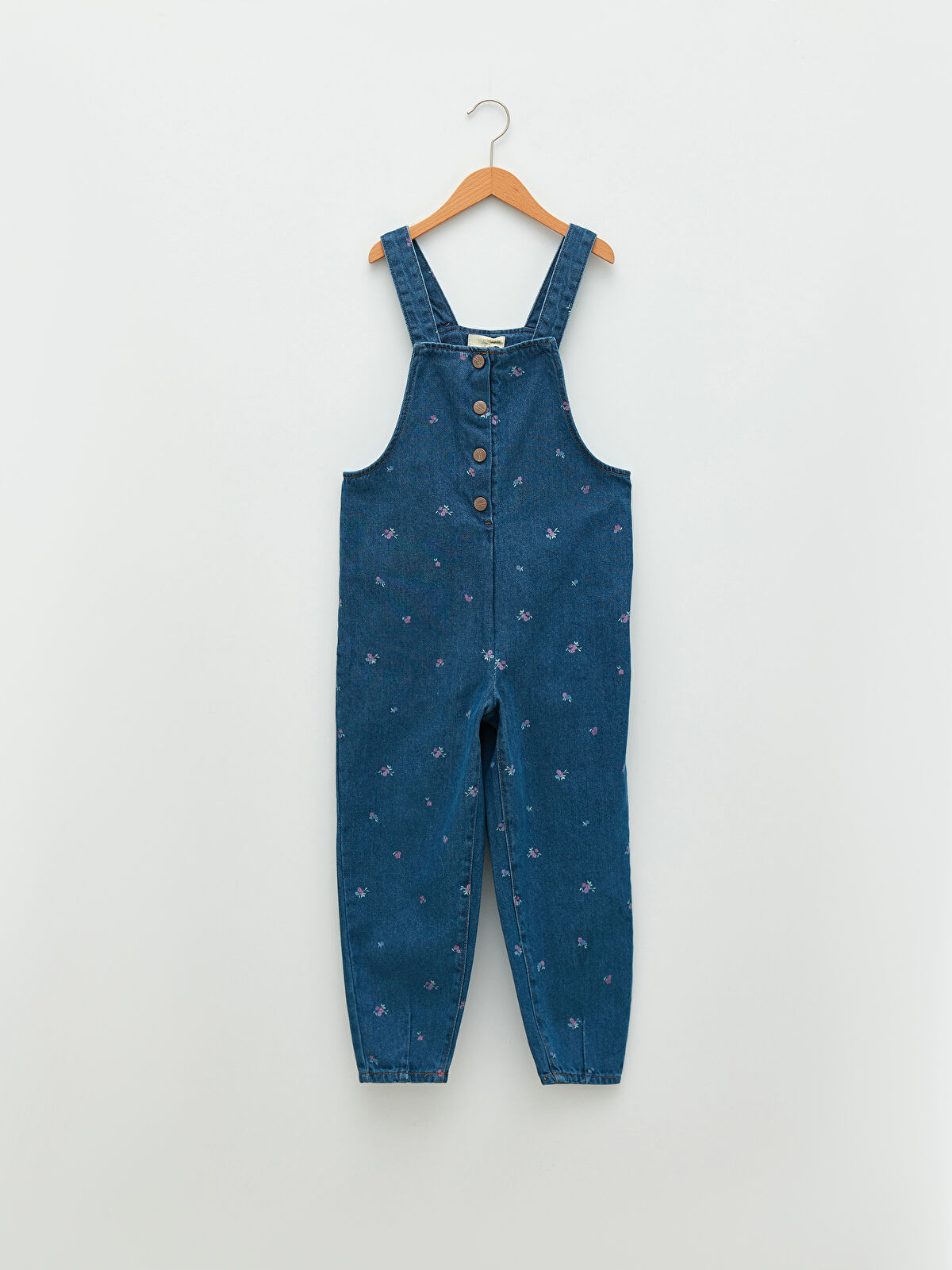 Kare Yaka Baskılı Askılı Kız Çocuk Jean Salopet