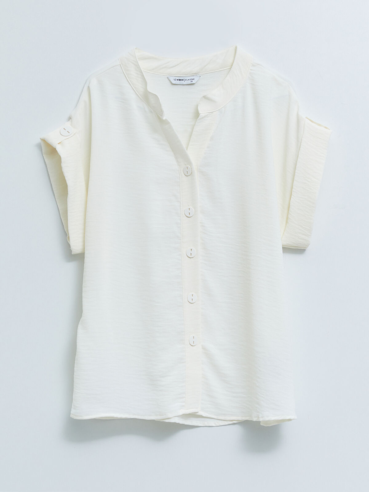 LCW CLASSIC Kaçık Yaka Düz Kısa Kollu Kadın Gömlek