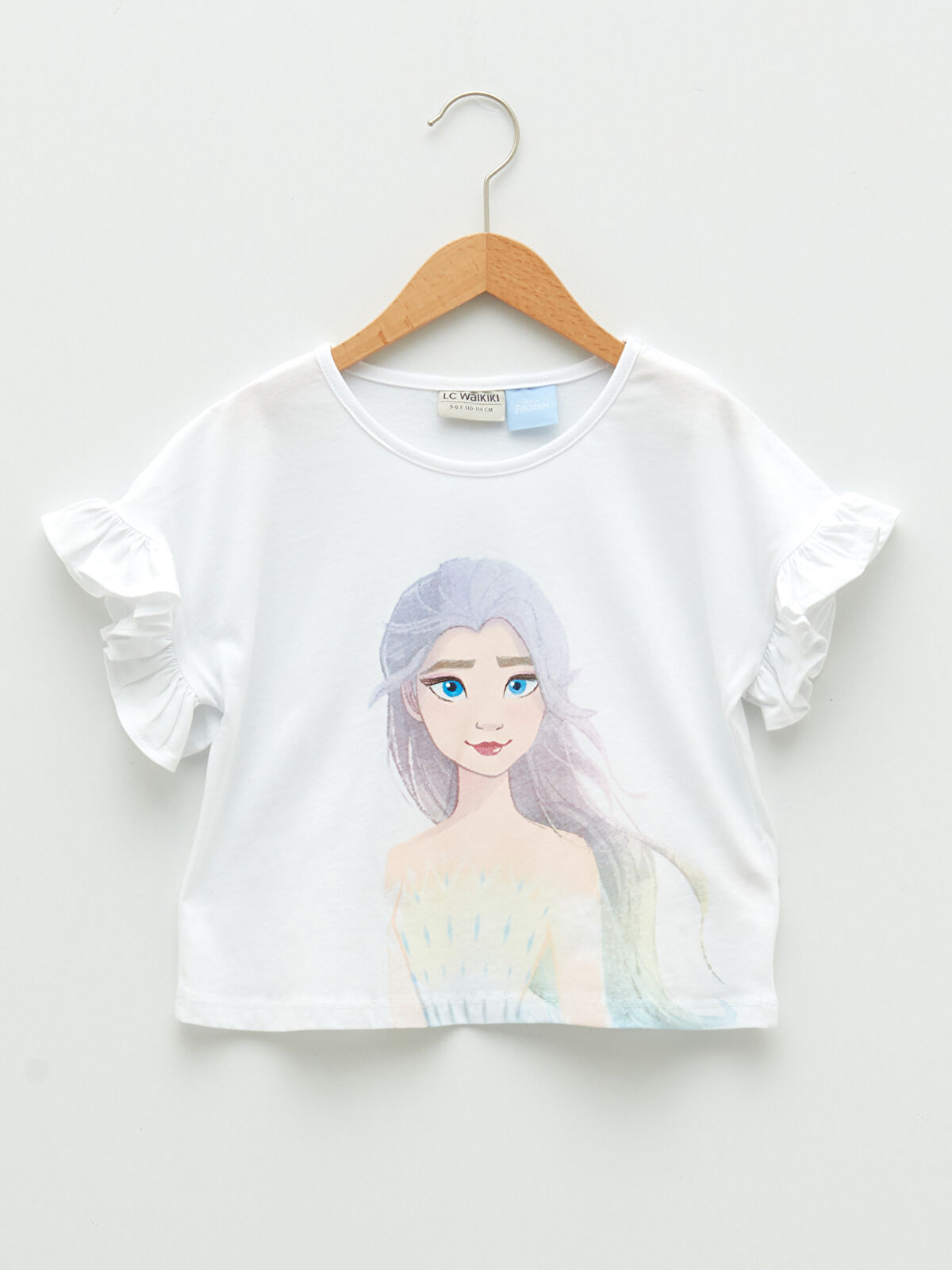 Bisiklet Yaka Elsa Baskılı Kısa Kollu Kız Çocuk Tişört