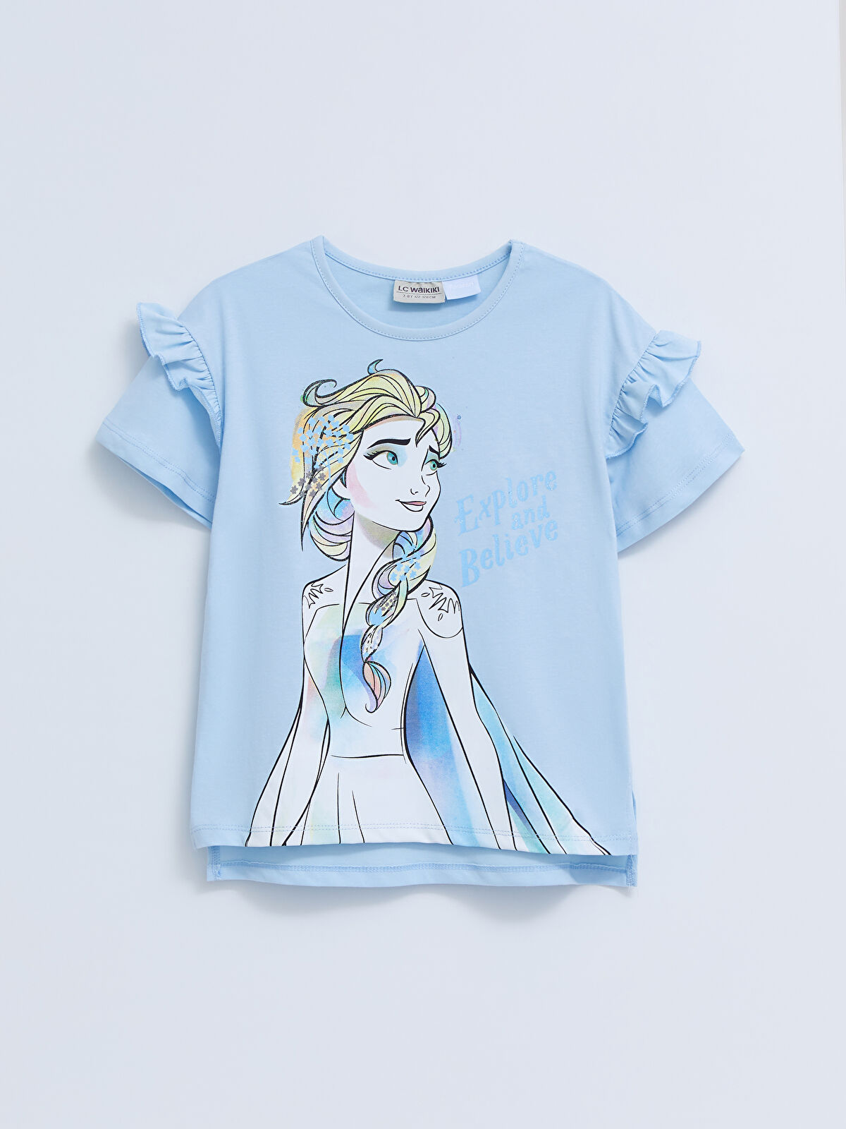 Bisiklet Yaka Elsa Baskılı Kısa Kollu Kız Çocuk Tişört