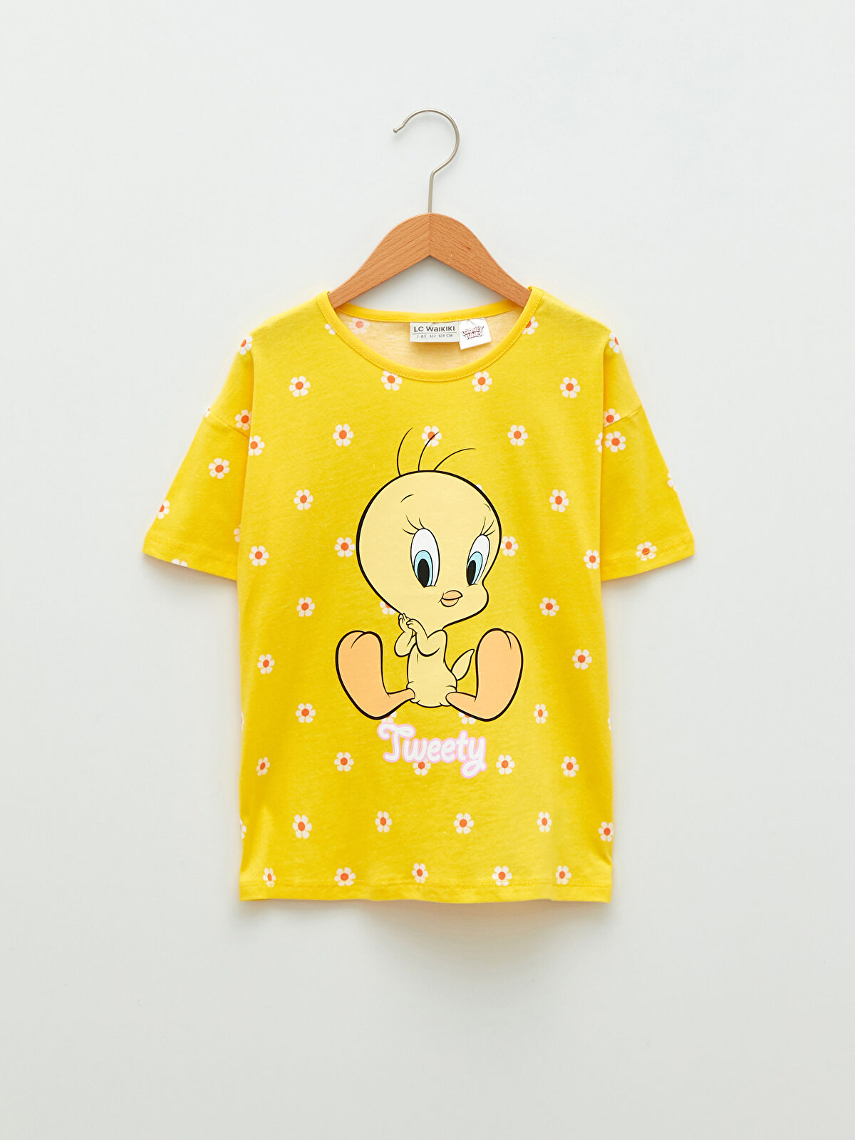 Bisiklet Yaka Tweety Baskılı Kısa Kollu Kız Çocuk Tişört