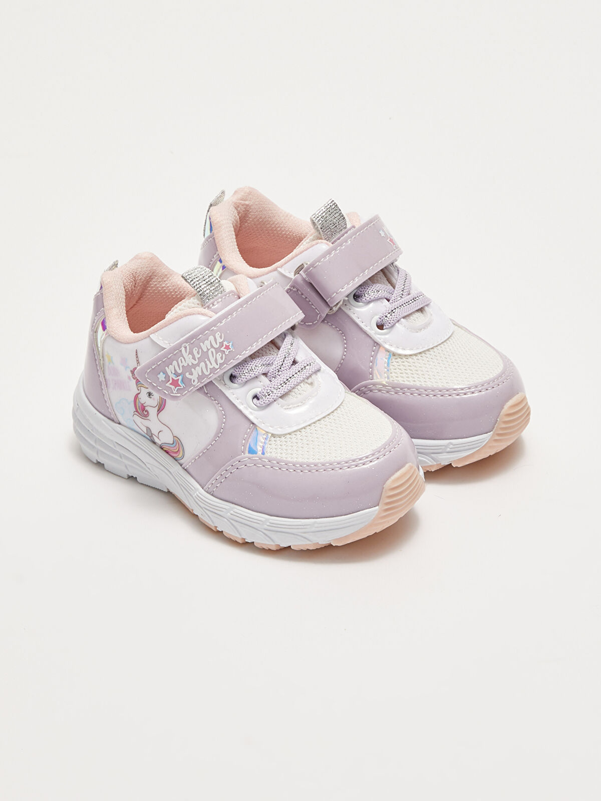 Baskılı Bağcık ve Cırt Cırtlı Kız Bebek Spor Ayakkabı