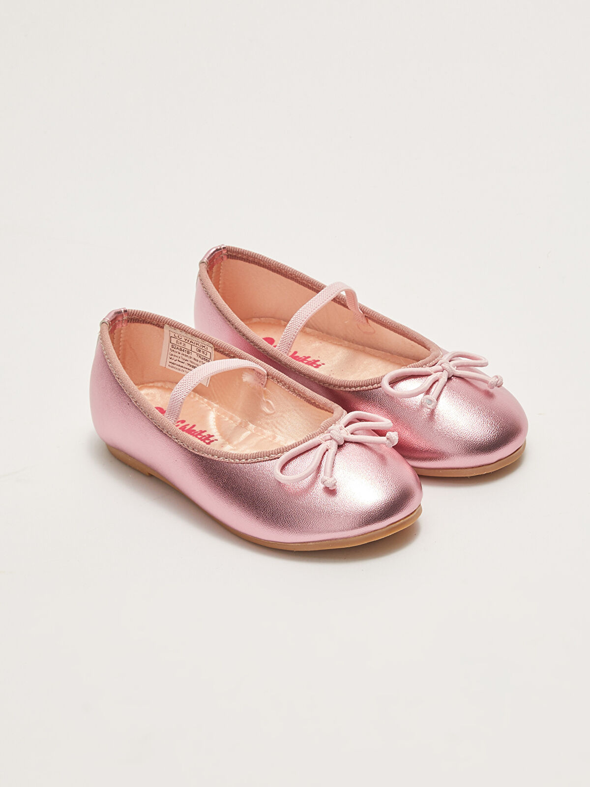 Parlak Deri Görünümlü Fiyonk Detaylı Lastikli Kız Bebek Babet