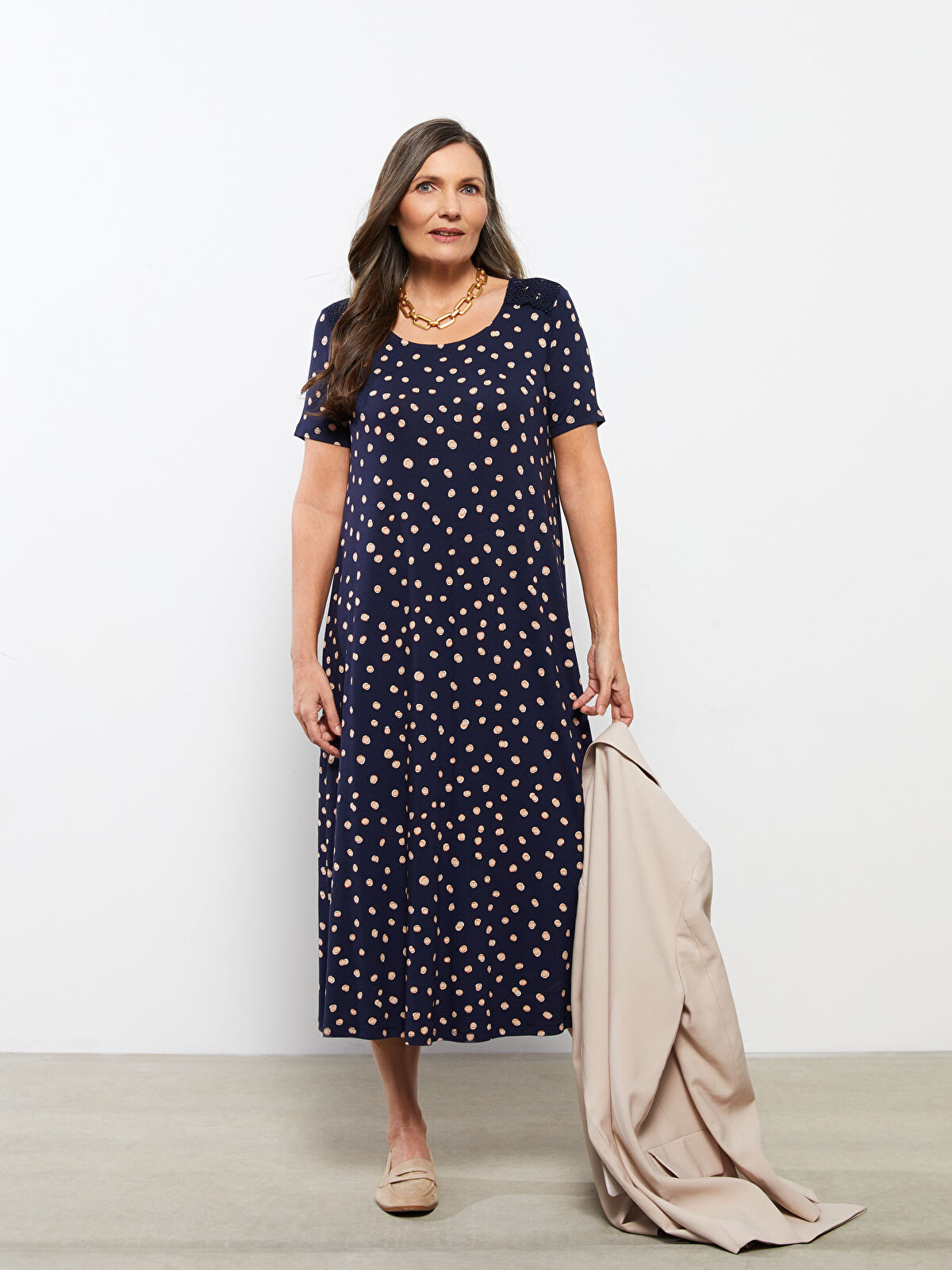 LCW GRACE U Yaka Desenli Kısa Kollu A Kesim Kadın Elbise