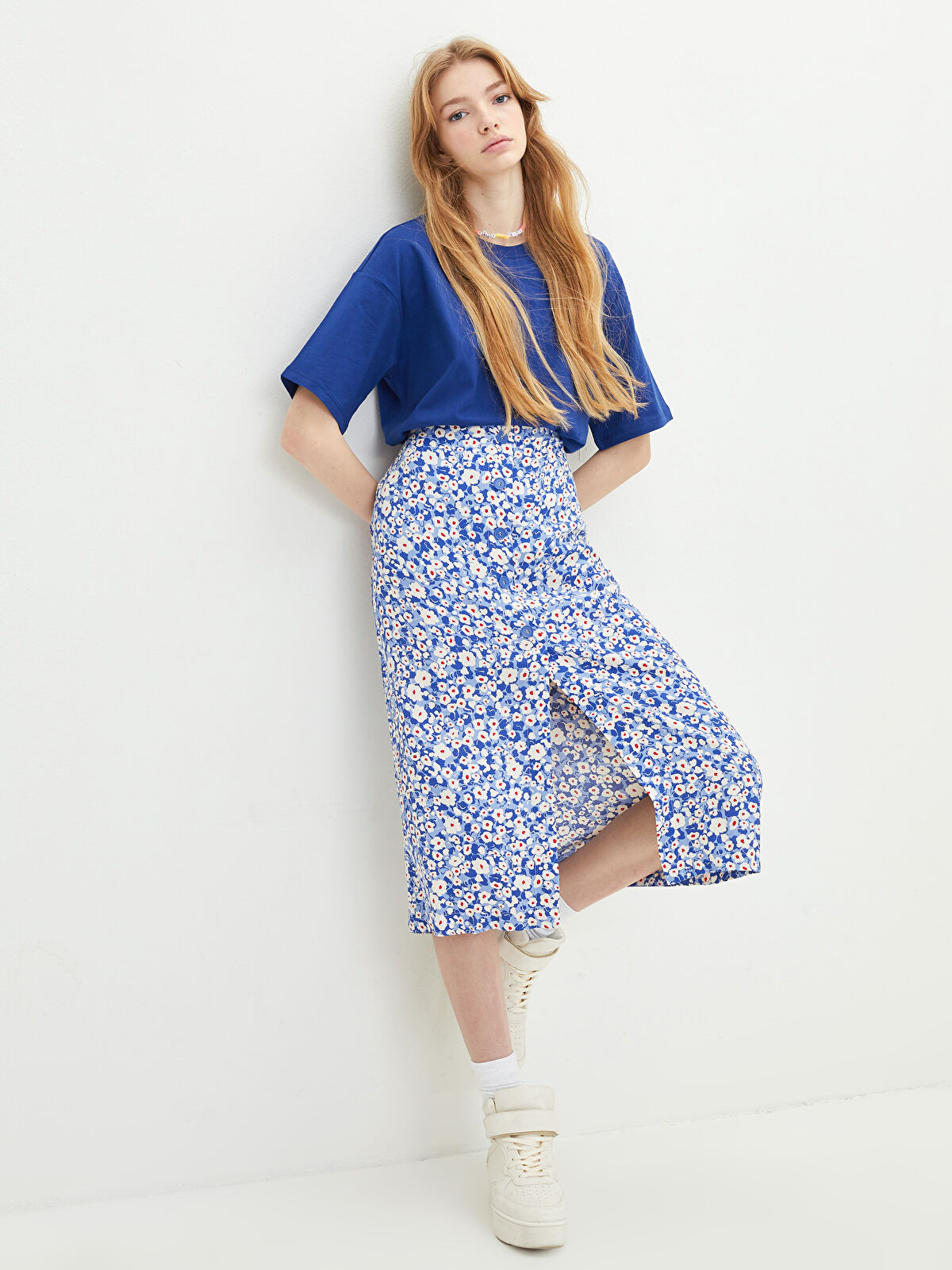 LCW CASUAL Beli Düğmeli Çiçekli Viskon Kadın Etek