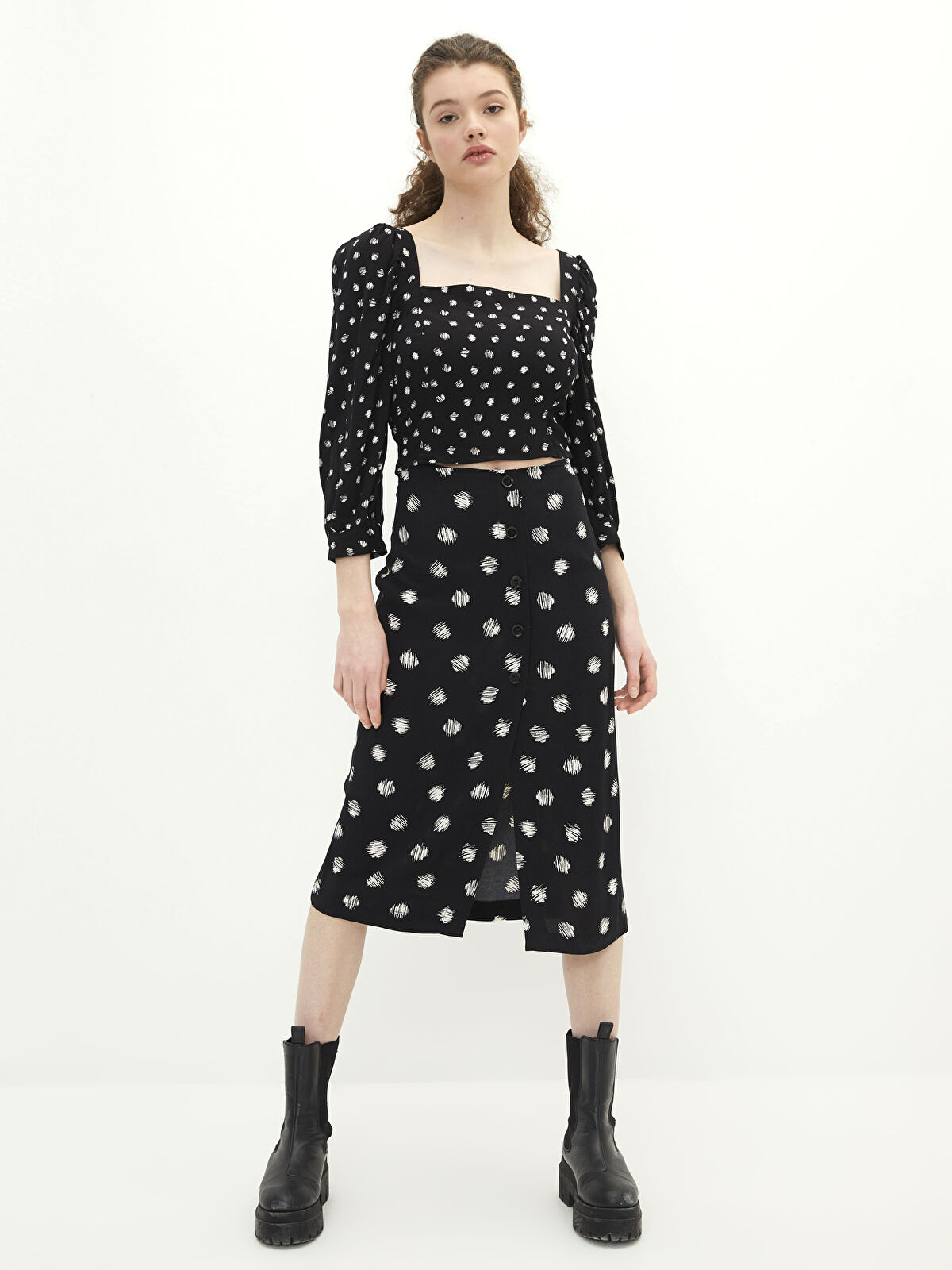 LCW CASUAL Beli Fermuarlı Desenli Viskon Kadın Kalem Etek