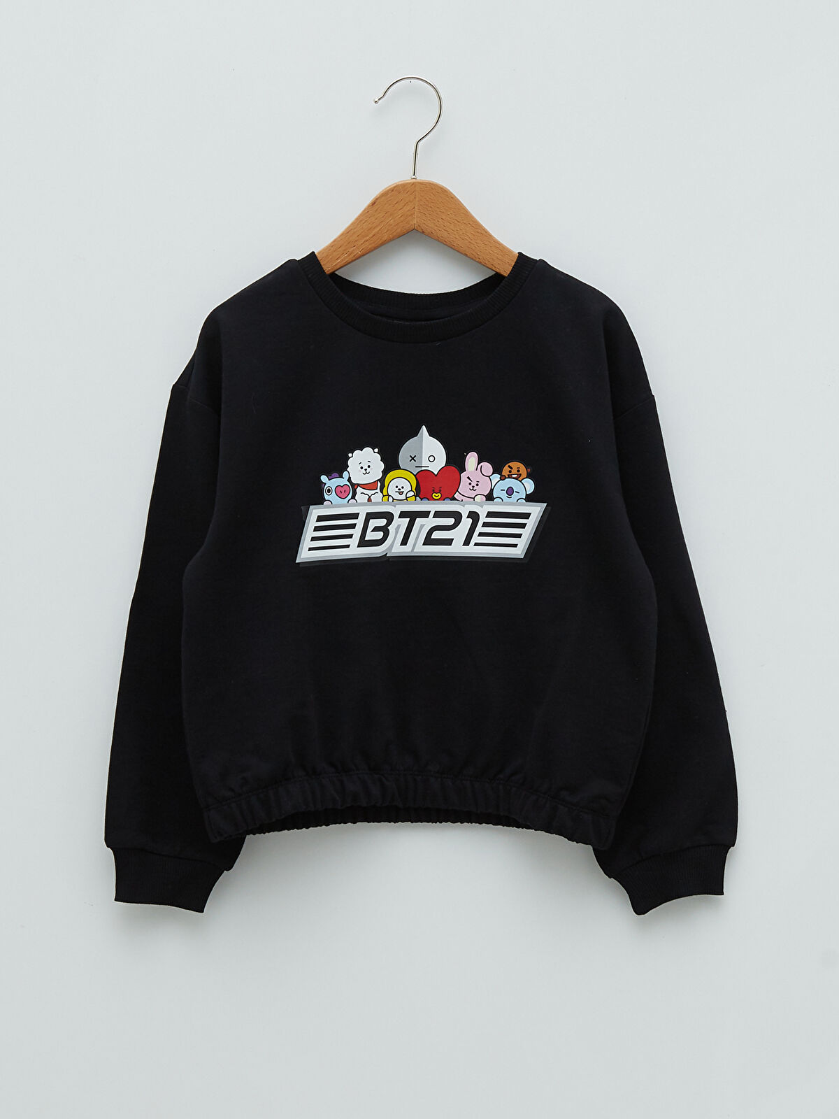 Bisiklet Yaka BT21 Baskılı Uzun Kollu Kız Çocuk Sweatshirt