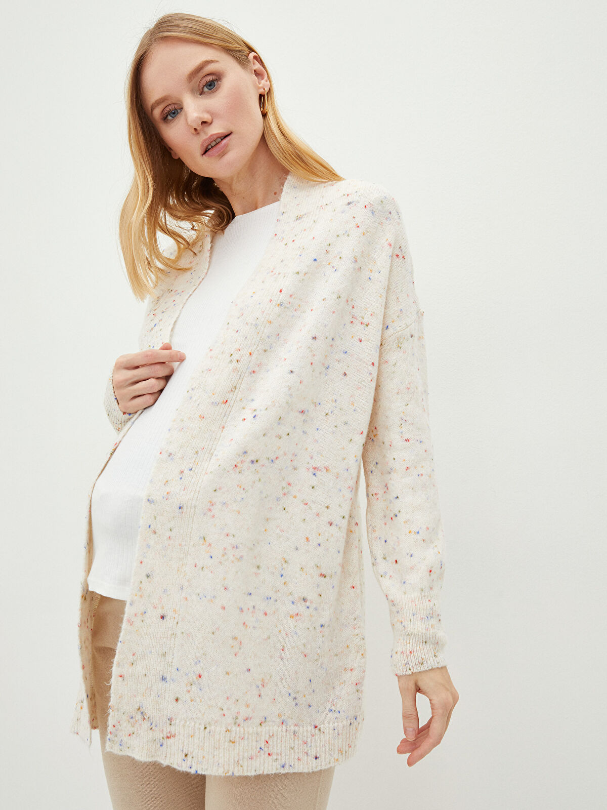 V Yaka Düz Uzun Kollu Hamile Triko Hırka