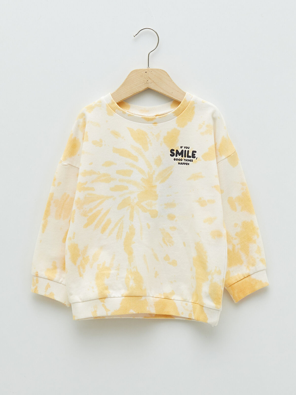 Bisiklet Yaka Uzun Kollu Batik Desenli Erkek Bebek Sweatshirt