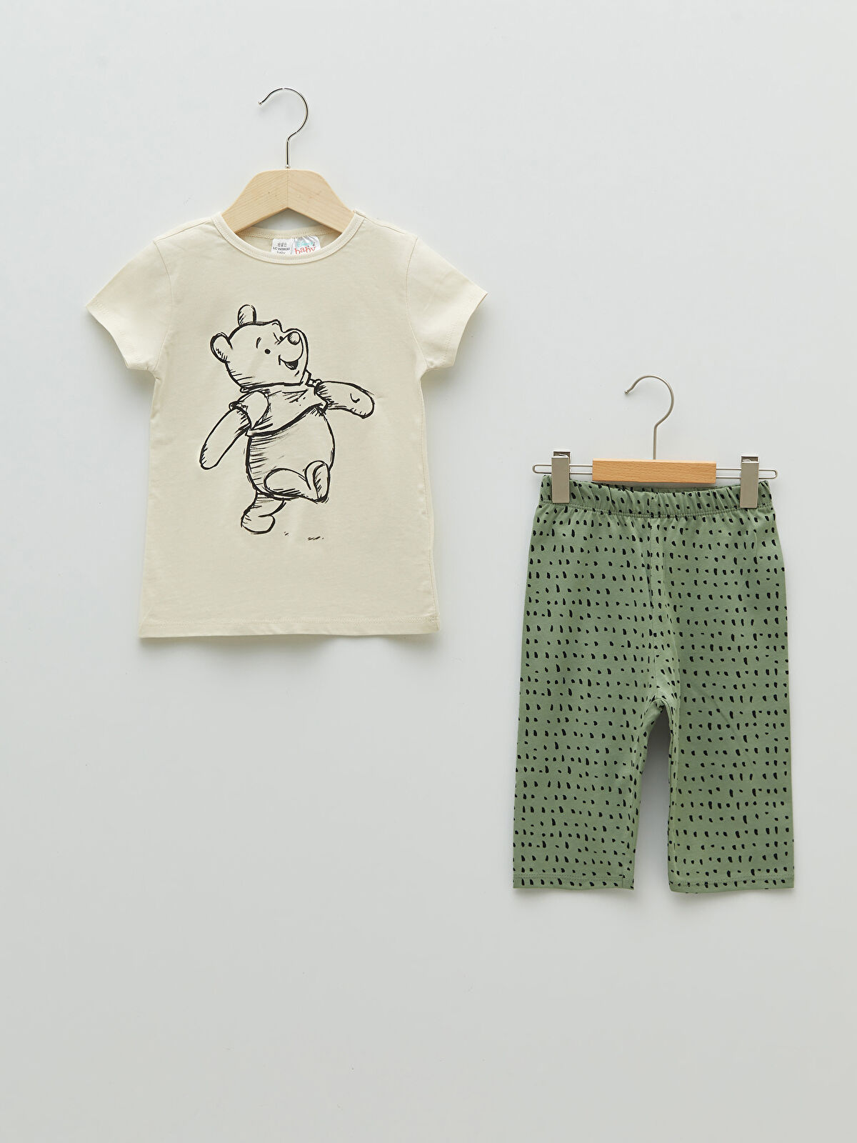 Bisiklet Yaka Kısa Kollu Winnie the Pooh Pamuklu Erkek Bebek Pijama Takımı 2'li