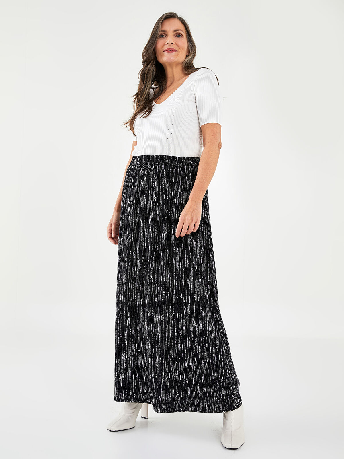 LCW GRACE Beli Lastikli Desenli A Kesim Viskon Kadın Etek