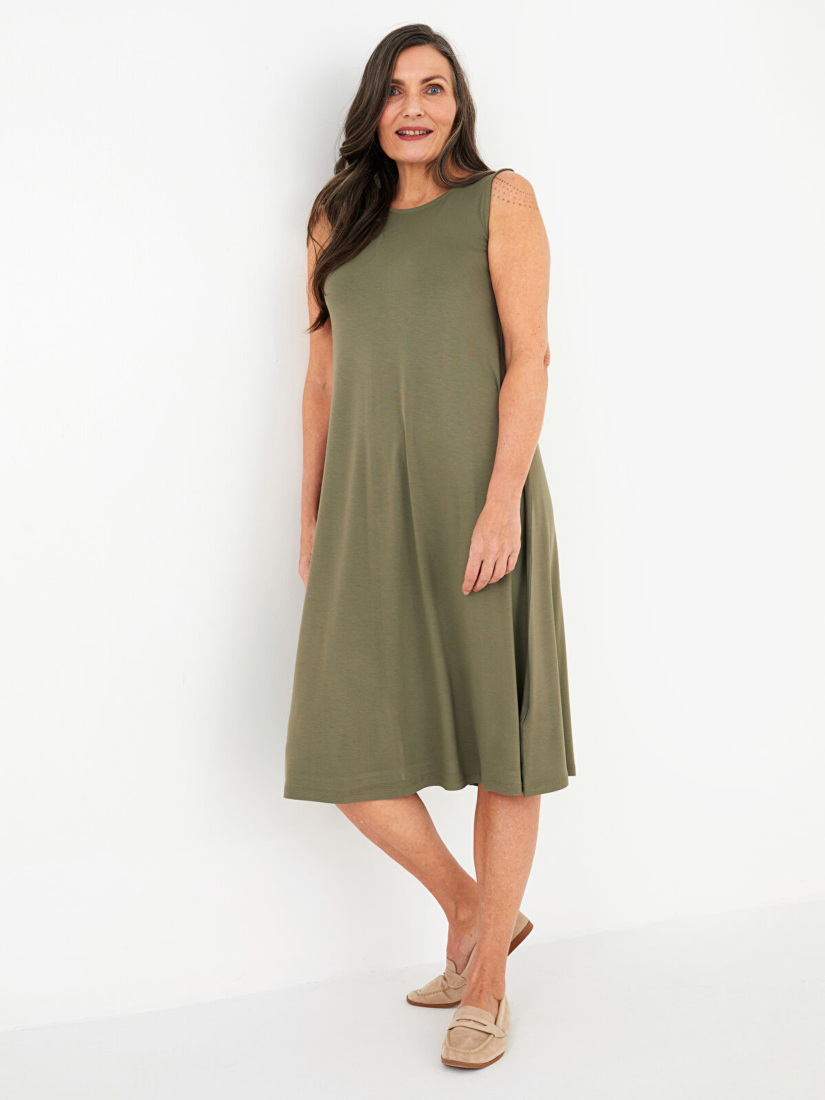 LCW GRACE Bisiklet Yaka Düz Kolsuz A Kesim Kadın Elbise