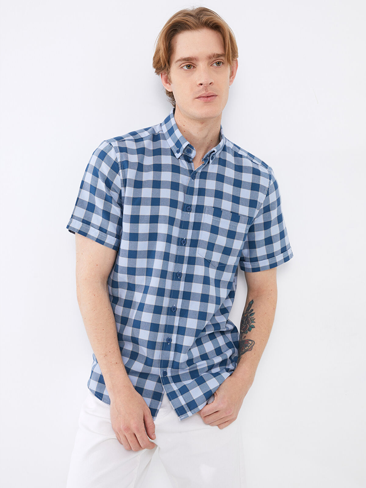 LCW CLASSIC Regular Fit Kısa Kollu Ekose Oxford Erkek Gömlek