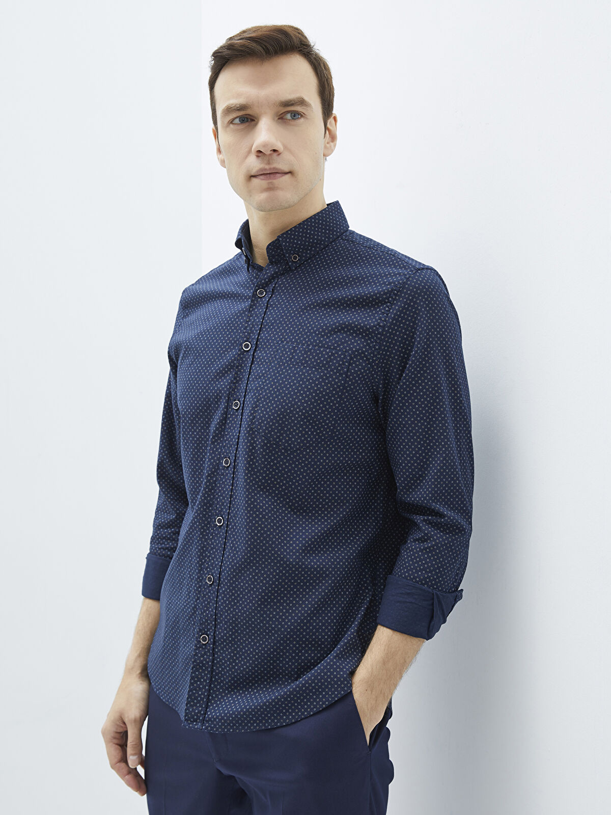 LCW CLASSIC Regular Fit Uzun Kollu Desenli Poplin Erkek Gömlek