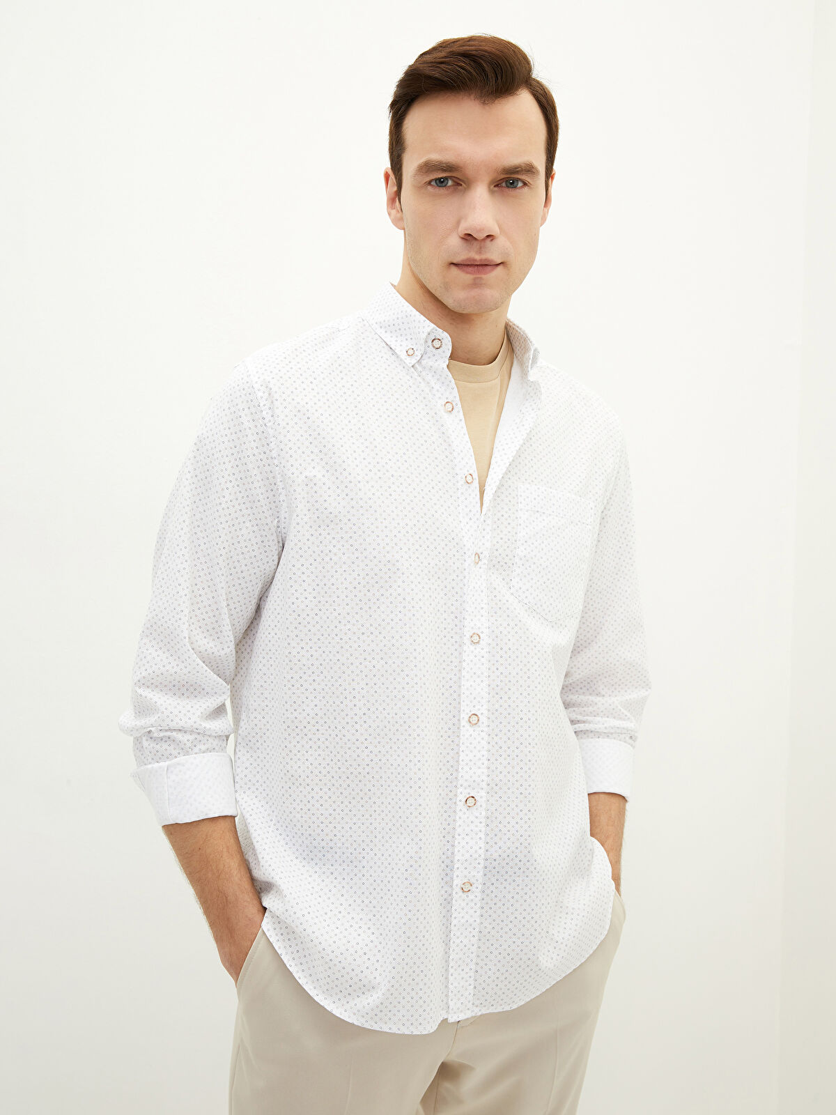LCW CLASSIC Regular Fit Uzun Kollu Desenli Poplin Erkek Gömlek