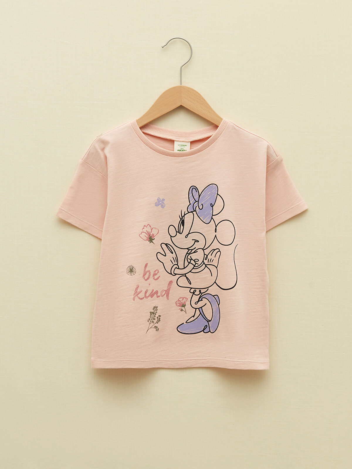 LCW GREEN Bisiklet Yaka Minnie Mouse Baskılı Organik Pamuklu Kız Bebek Tişört