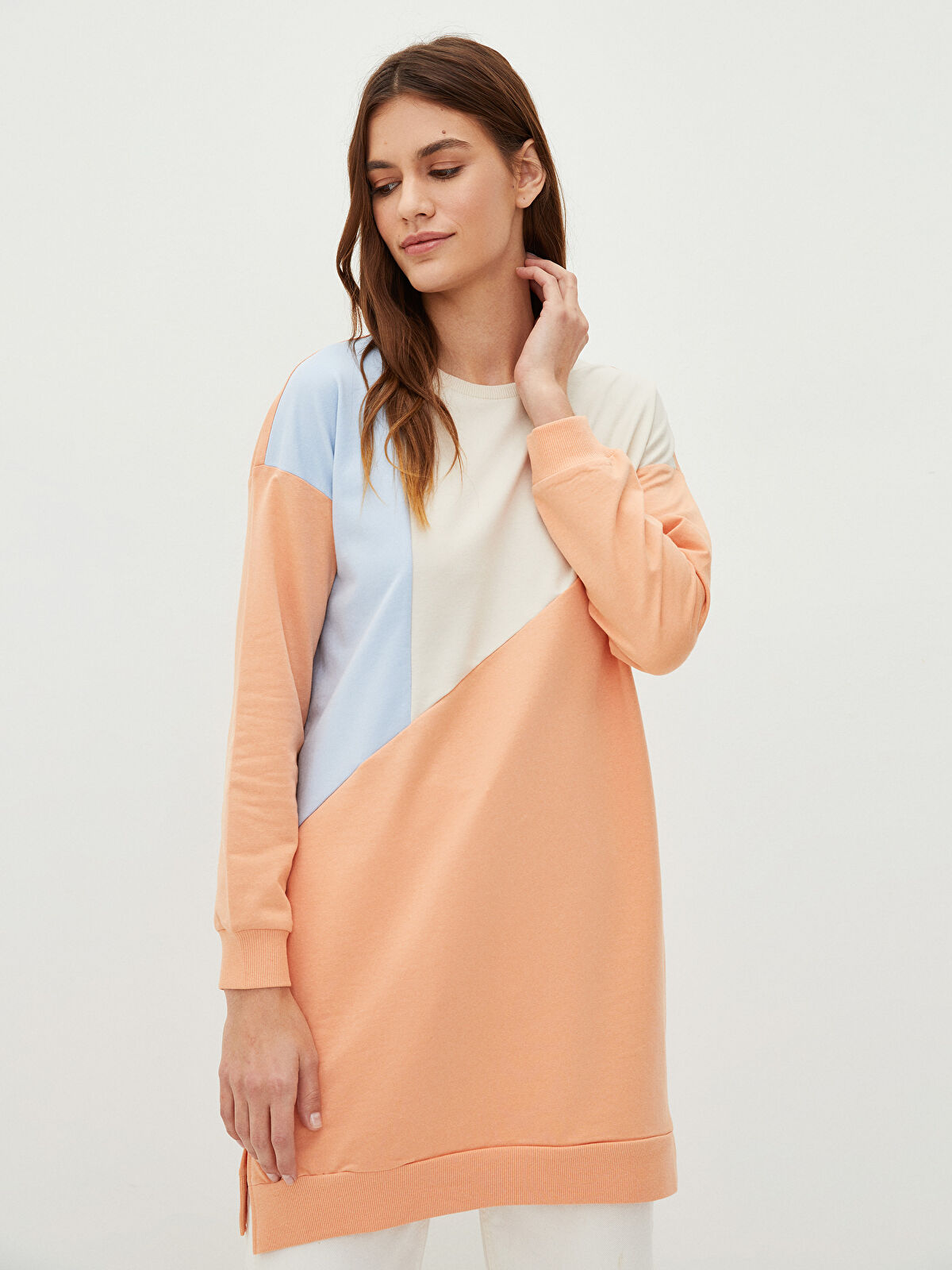 LCW CLASSIC Bisiklet Yaka Renk Bloklu Uzun Kollu Kadın Tunik