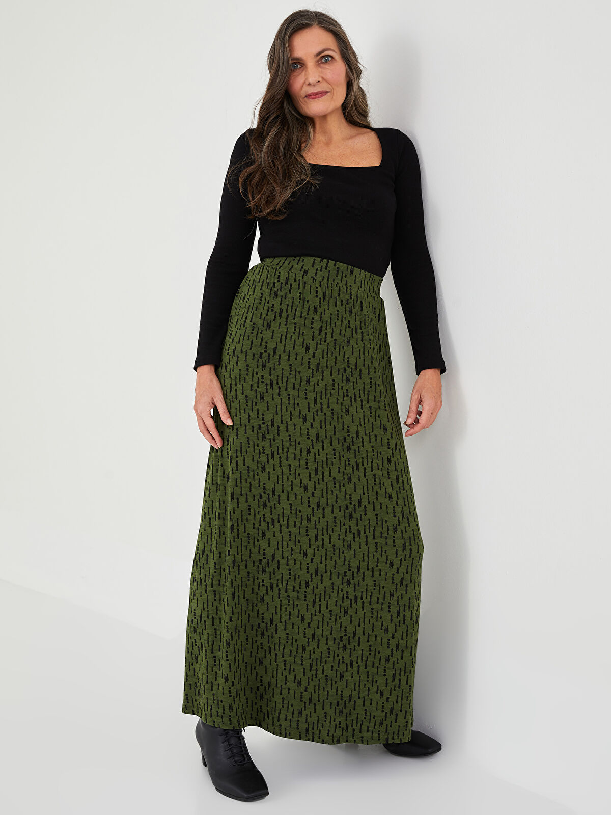 LCW GRACE Beli Lastikli Desenli A Kesim Kadın Etek