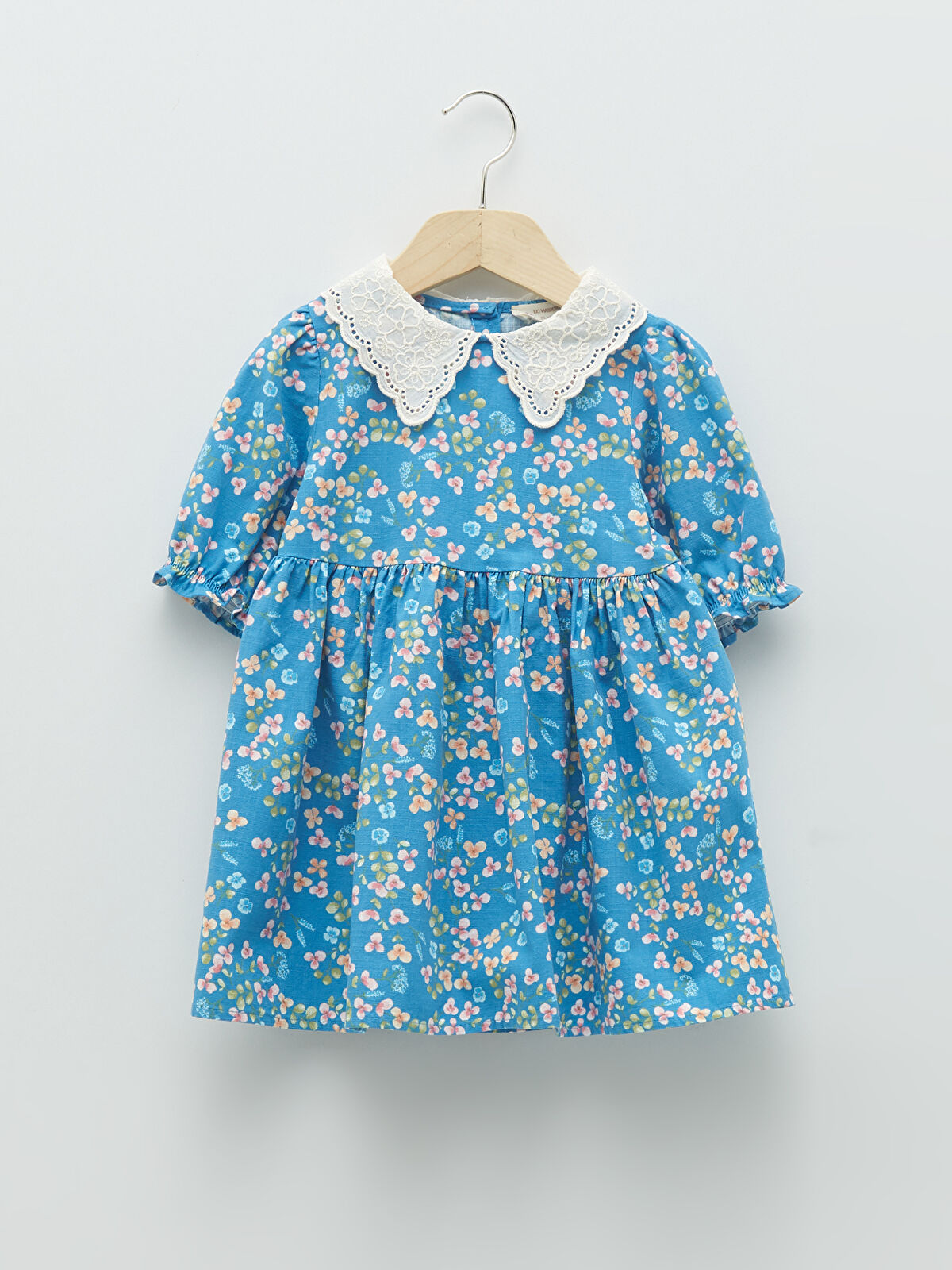 Bebe Yaka Uzun Kollu Desenli Pamuklu Kız Bebek Elbise