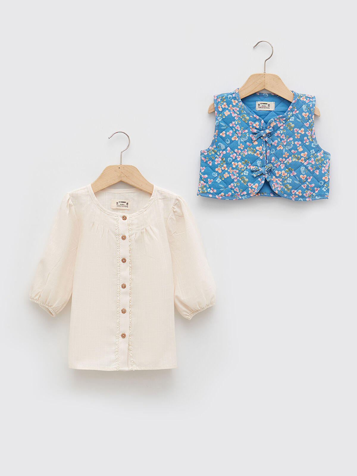 Bisiklet Yaka Kız Bebek Poplin Gömlek ve Yelek