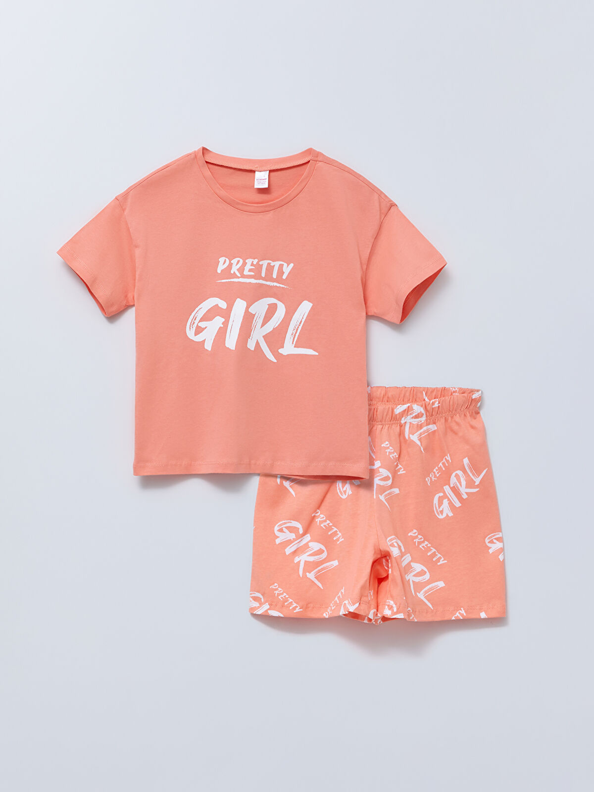 Bisiklet Yaka Baskılı Kısa Kollu Pamuklu Kız Çocuk Şortlu Pijama Takımı