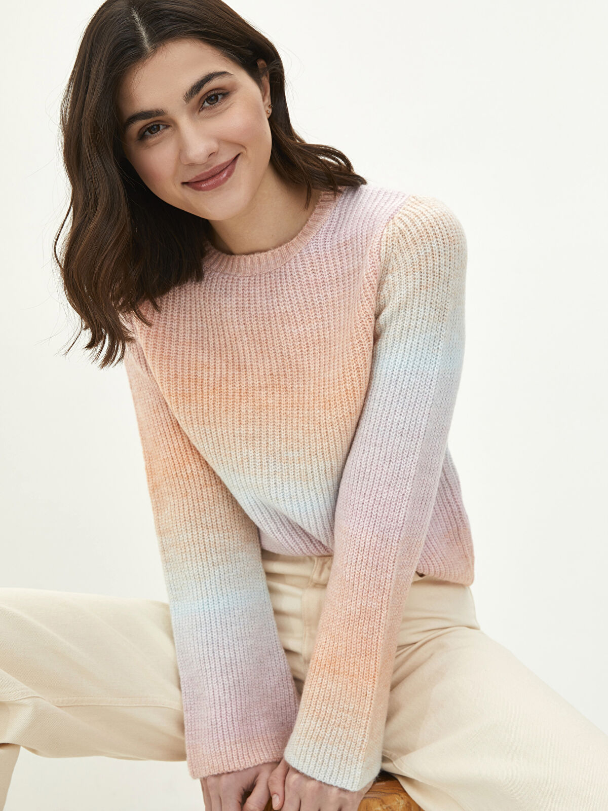 LCW CASUAL Bisiklet Yaka Renk Bloklu Uzun Kollu Kadın Triko Kazak