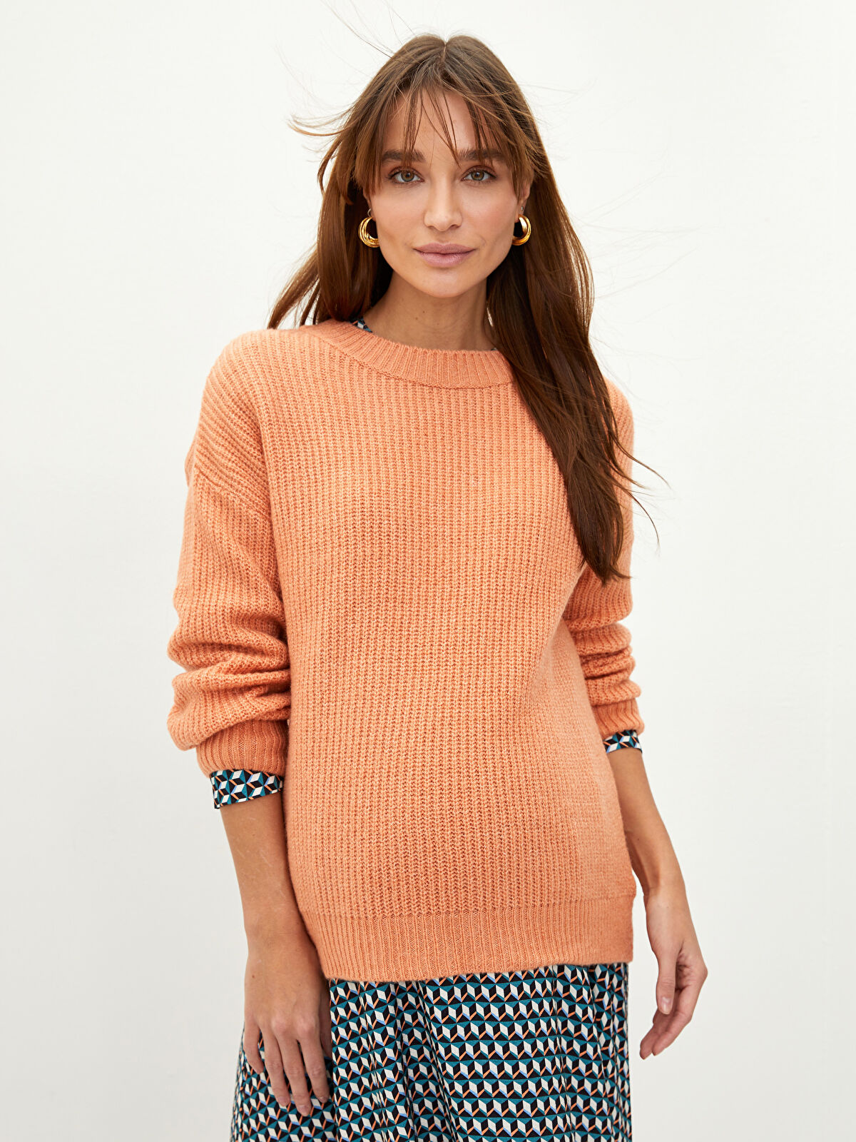 Bisiklet Yaka Düz Uzun Kollu Hamile Triko Kazak