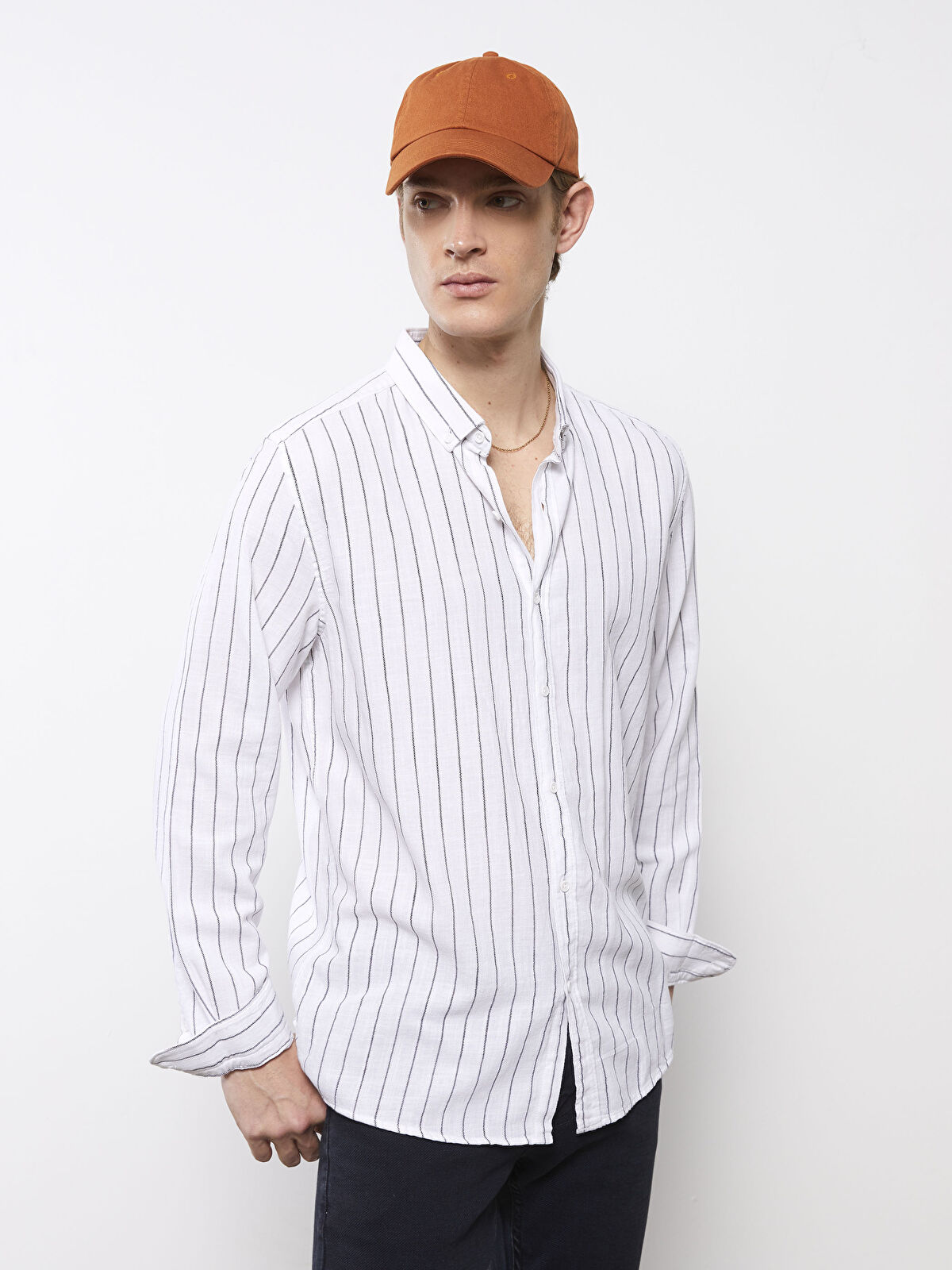 LCW VISION Slim Fit Uzun Kollu Çizgili Poplin Erkek Gömlek