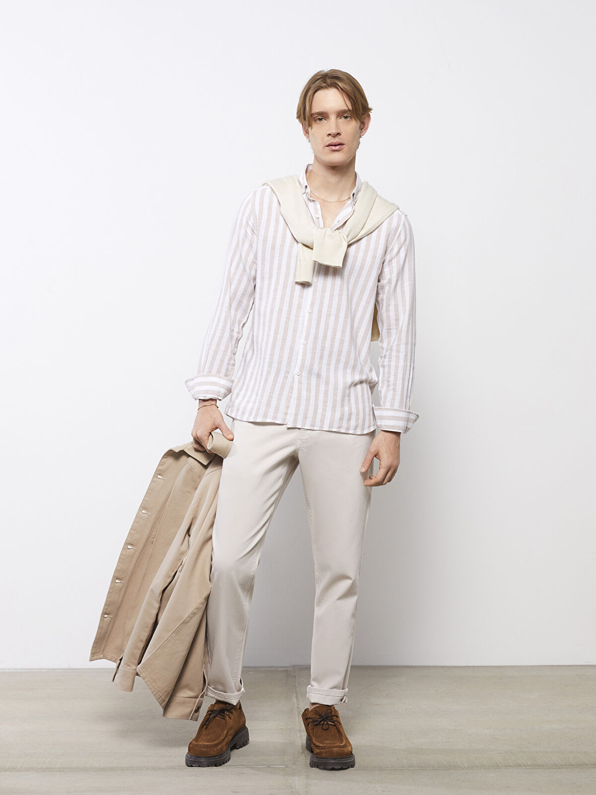 LCW VISION Slim Fit Uzun Kollu Çizgili Poplin Erkek Gömlek