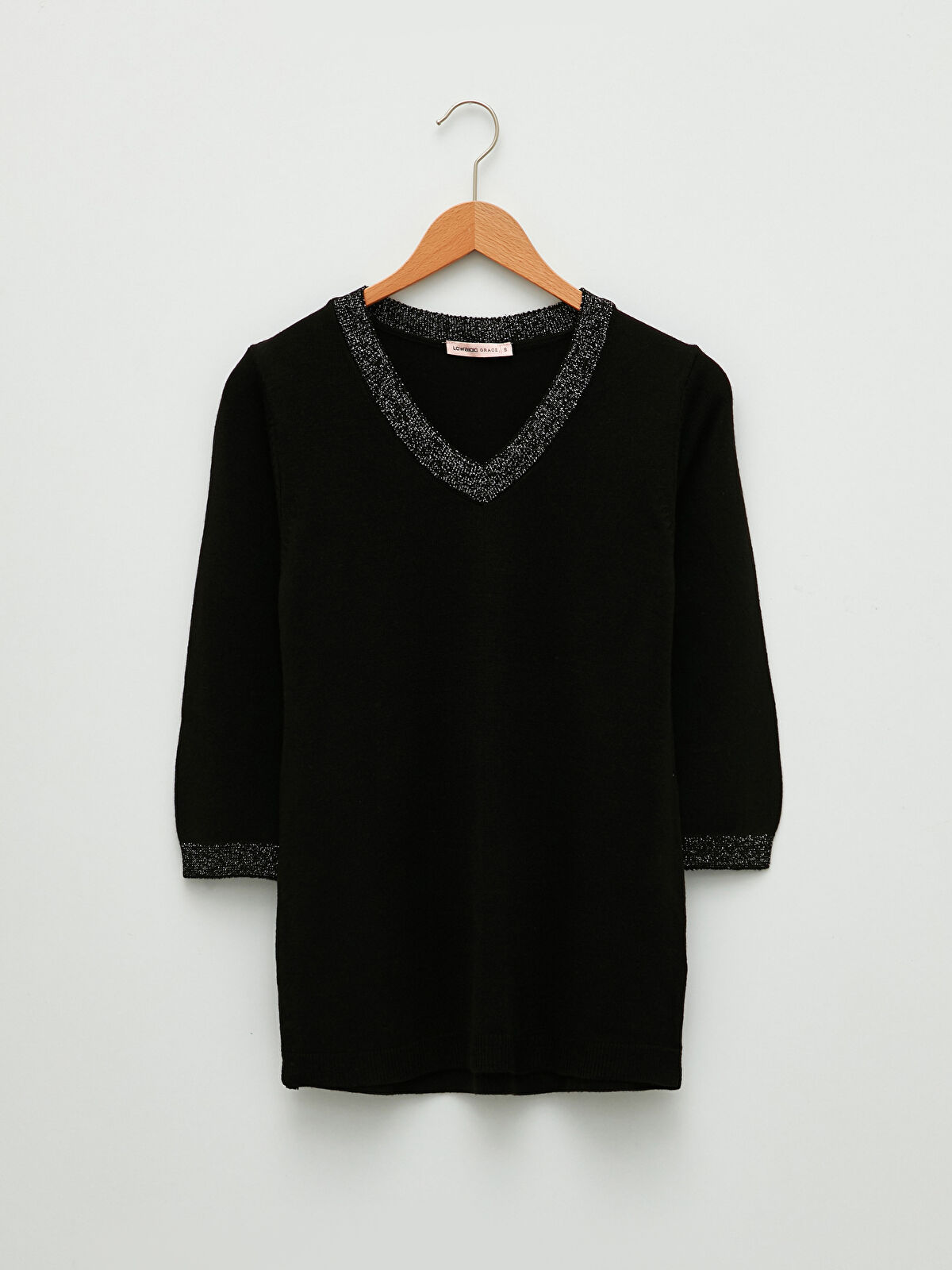 LCW GRACE V Yaka Şerit Detaylı Uzun Kollu Kadın Triko Kazak