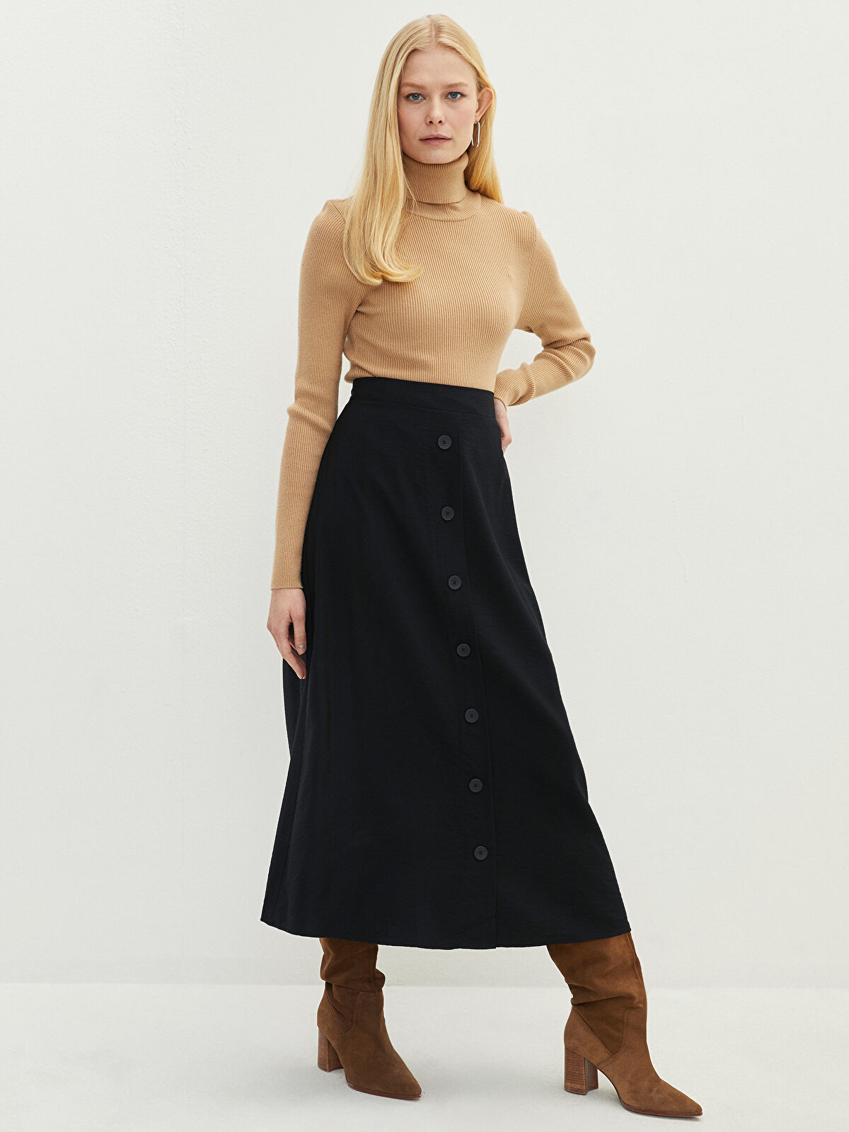 LCW CLASSIC Beli Lastikli Düz Kadın Uzun Etek