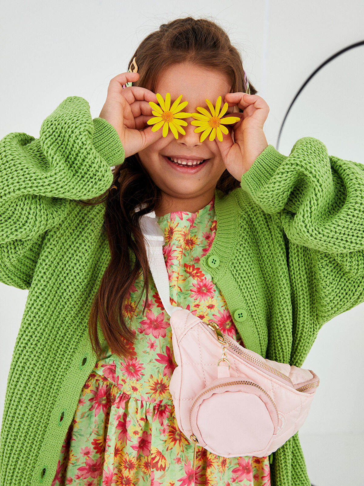 Kendinden Desenli Bozuk Para Aksesuarlı Kız Çocuk Bel Çantası