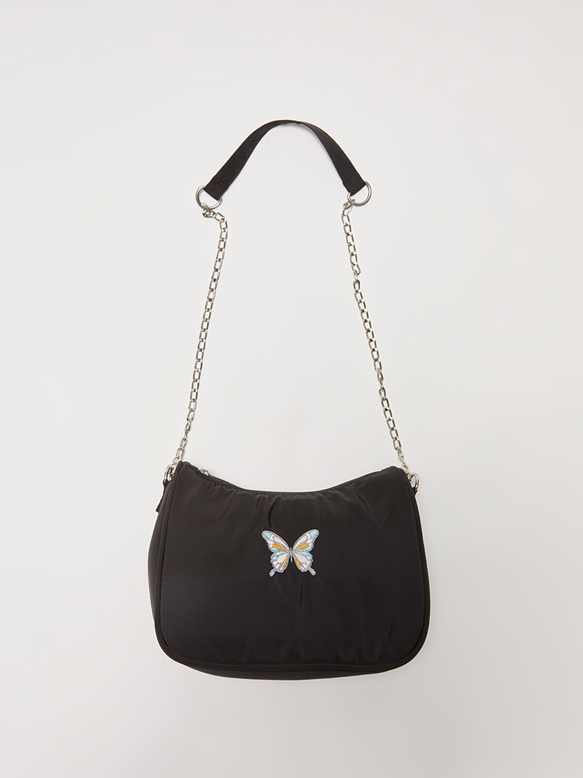 Kelebek Nakışlı Zincir Askılı Kız Çocuk Çapraz Çanta