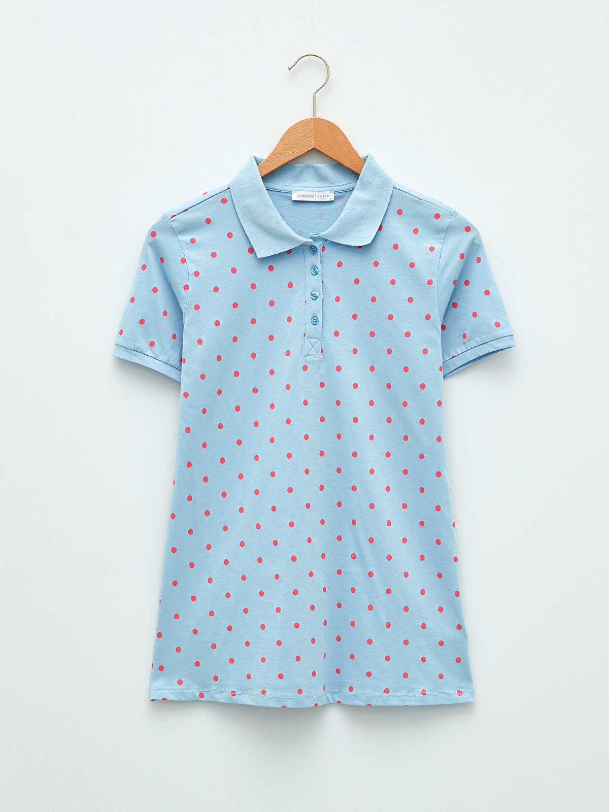 LCW BASIC Polo Yaka Puantiyeli Kısa Kollu Pamuklu Kadın Tişört