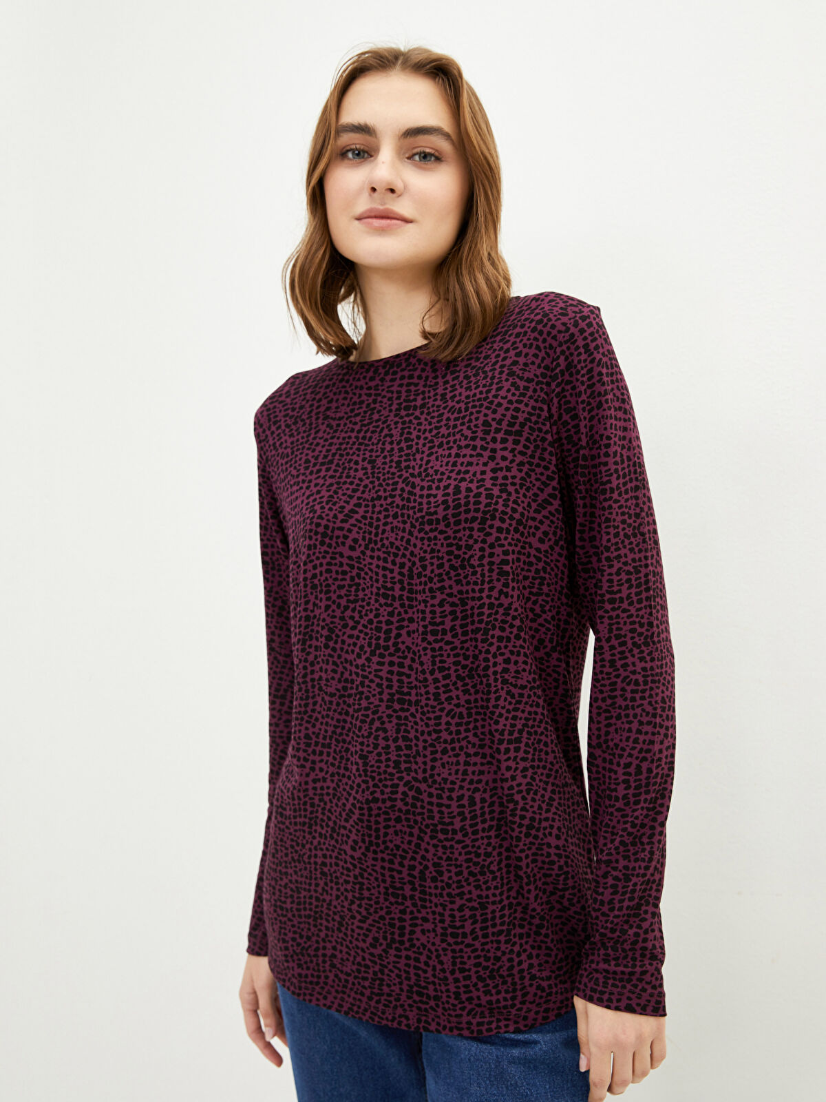 LCW BASIC Bisiklet Yaka Puantiyeli Uzun Kollu Kadın Tişört