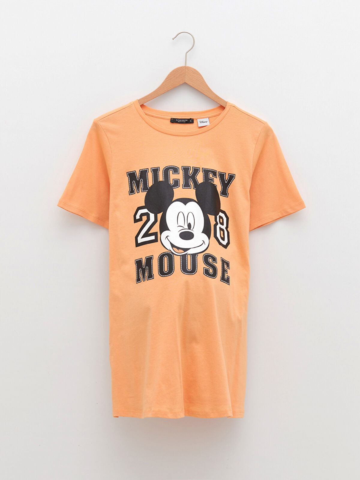 Bisiklet Yaka Mickey Mouse Baskılı Kısa Kollu Pamuklu Hamile Tişört