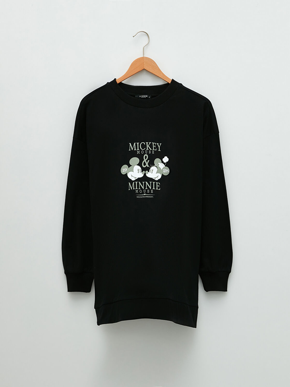 Bisiklet Yaka Mickey Mouse Baskılı Uzun Kollu Pamuklu Hamile Sweatshirt