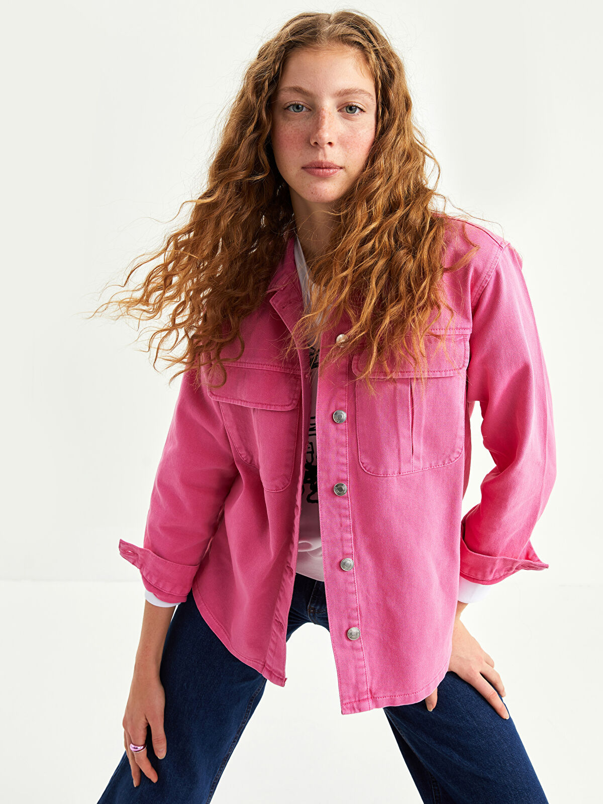 XSIDE Önden Düğme Kapamalı Düz Uzun Kollu Oversize Kadın Gömlek Ceket