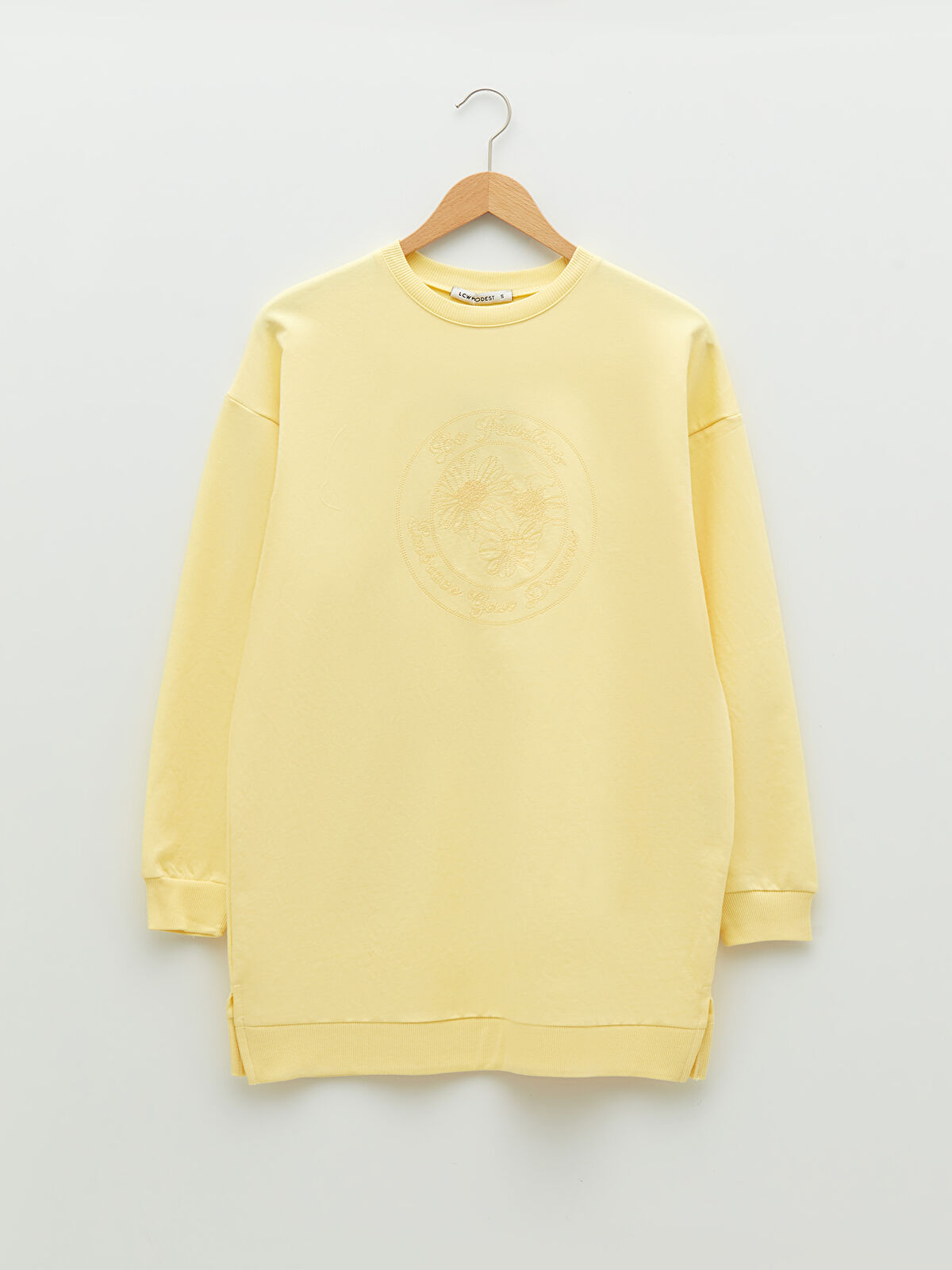 MODEST Bisiklet Yaka Nakışlı Uzun Kollu Oversize Kadın Tunik