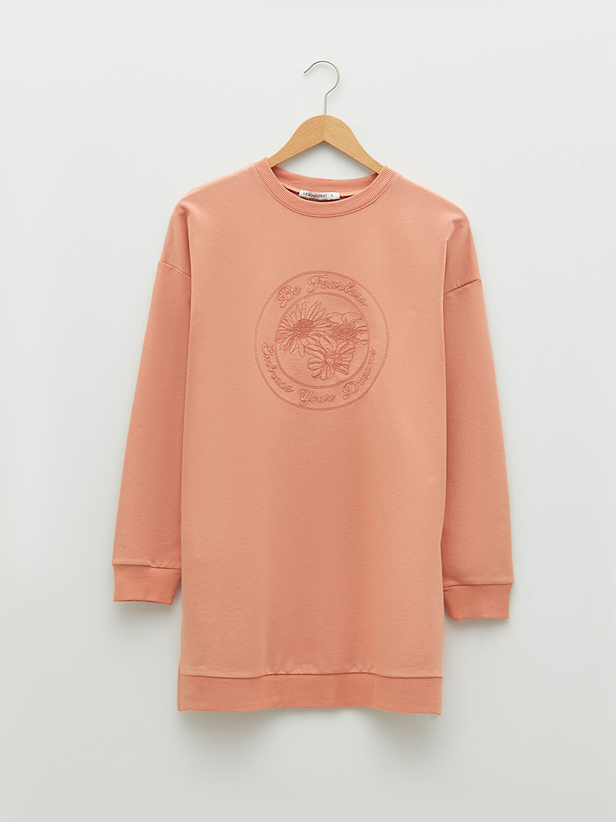 MODEST Bisiklet Yaka Nakışlı Uzun Kollu Oversize Kadın Tunik