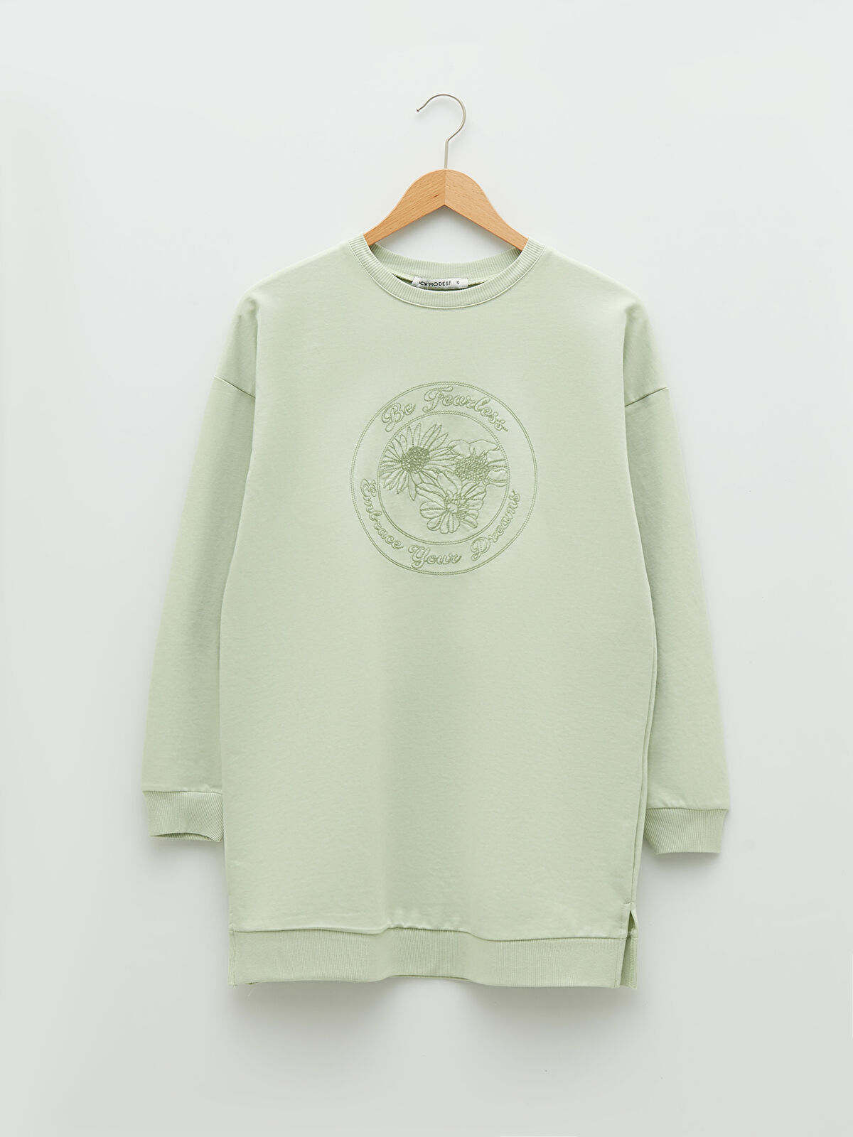 MODEST Bisiklet Yaka Nakışlı Uzun Kollu Oversize Kadın Tunik