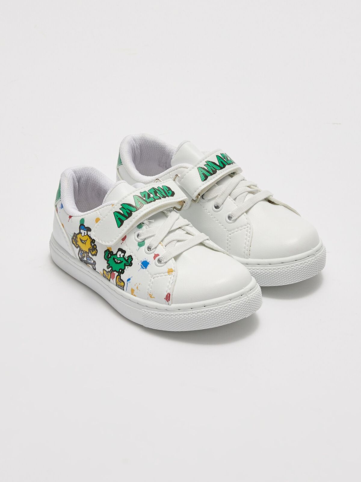 Baskılı Bağcık ve Cırt Cırtlı Erkek Çocuk Spor Ayakkabı