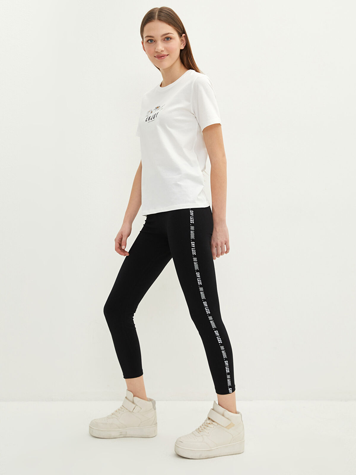 LCW CASUAL Beli Lastikli Yazı Baskılı Kadın Tayt