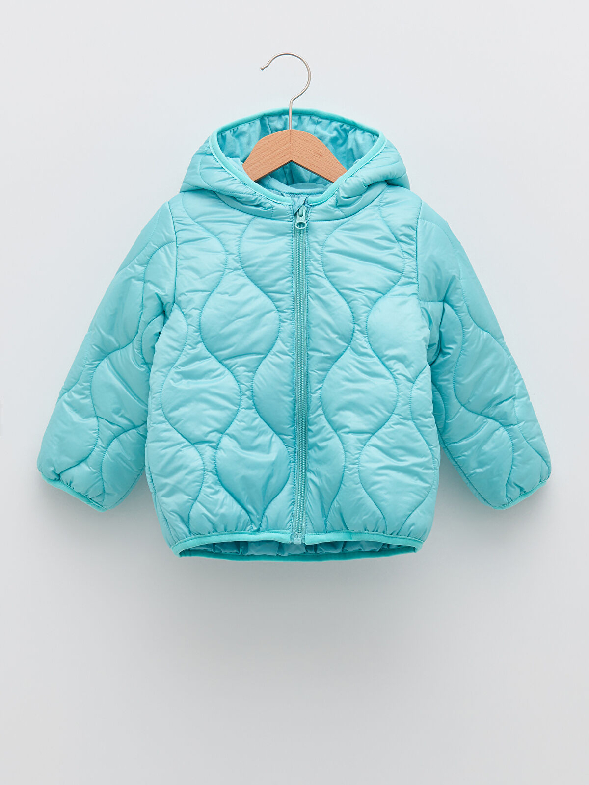 Kapüşonlu Uzun Kollu Basic Kız Bebek Fermuarlı Mont