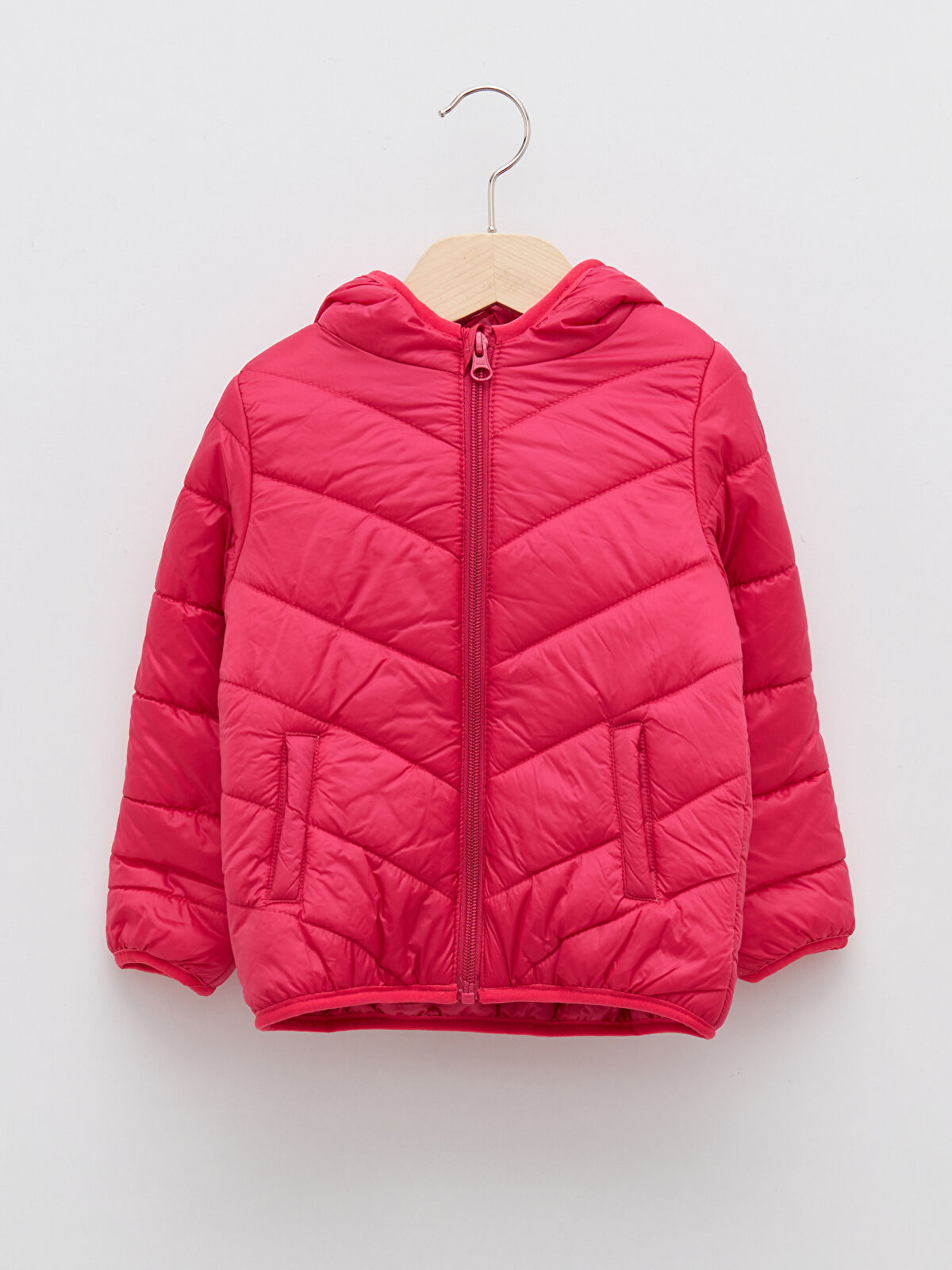 Kapüşonlu Uzun Kollu Basic Kız Bebek Fermuarlı Mont