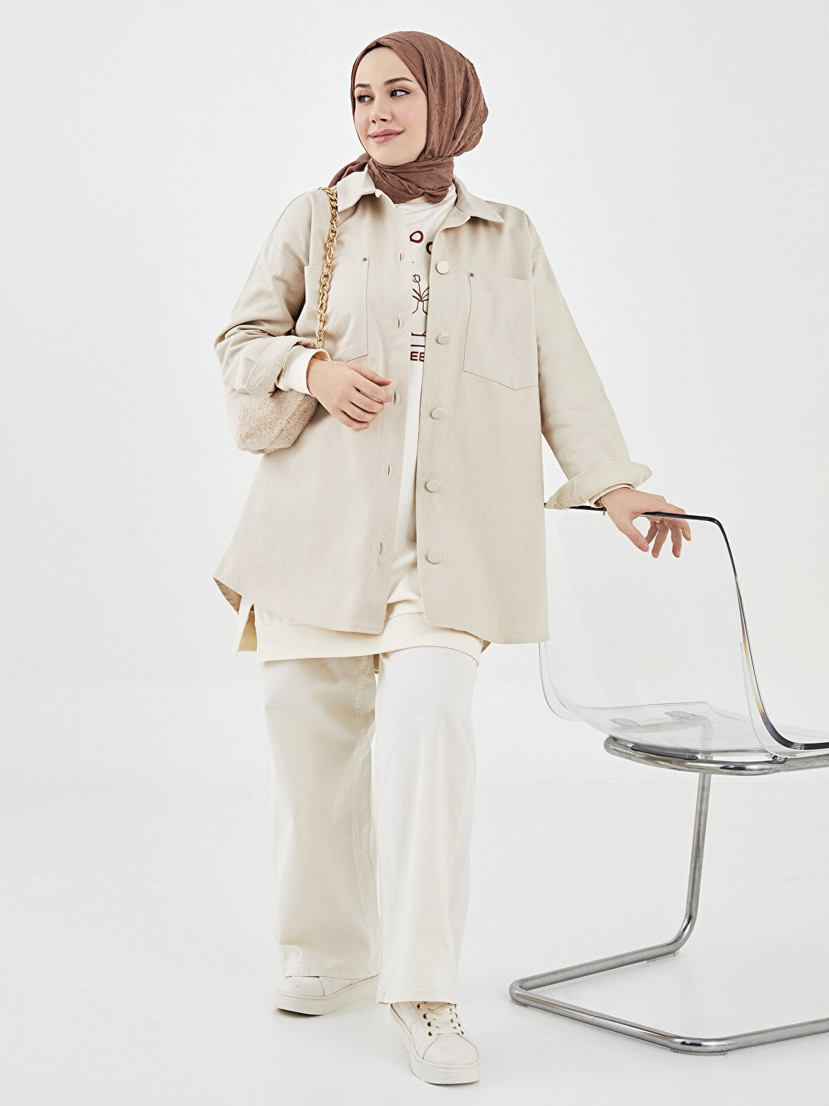 MODEST Beli Lastikli Rahat Kalıp Düz Cep Detaylı Gabardin Kadın Pantolon