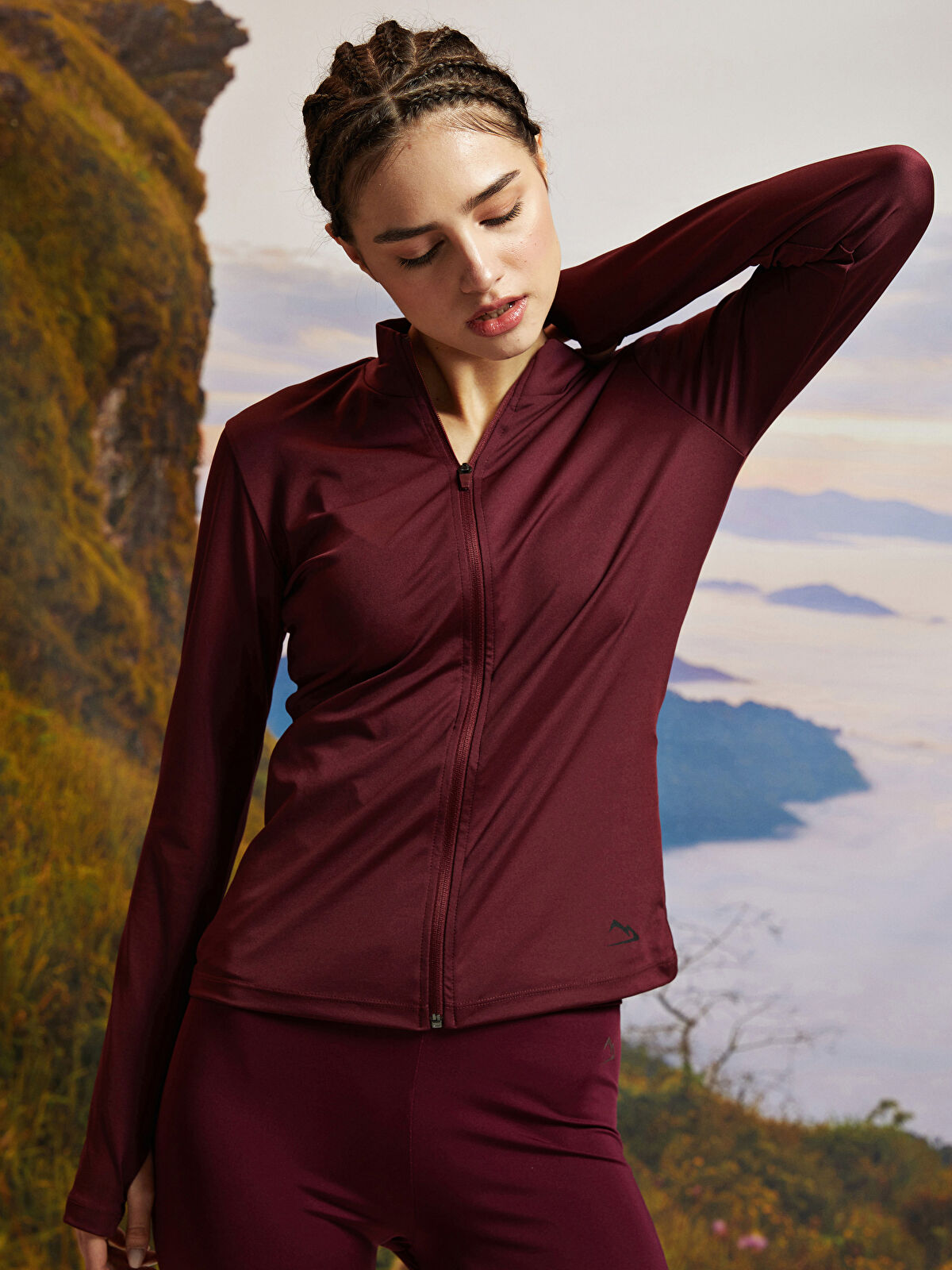 Dik Yaka Baskılı Uzun Kollu Kadın Outdoor Hırka