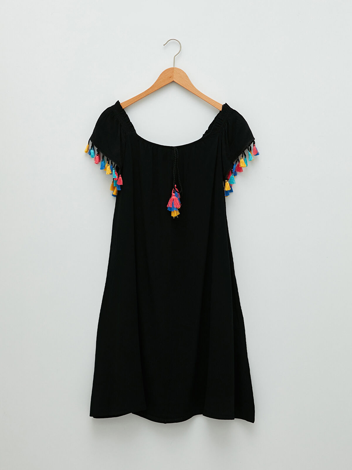 LCW DREAM Kayık Yaka Kısa Kollu Viskon Kadın Yüzme Giysisi